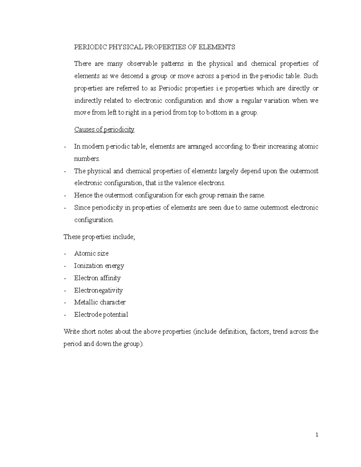 Lecture 2 - PERIODIC PHYSICAL PROPERTIES OF ELEMENTS There are many ...
