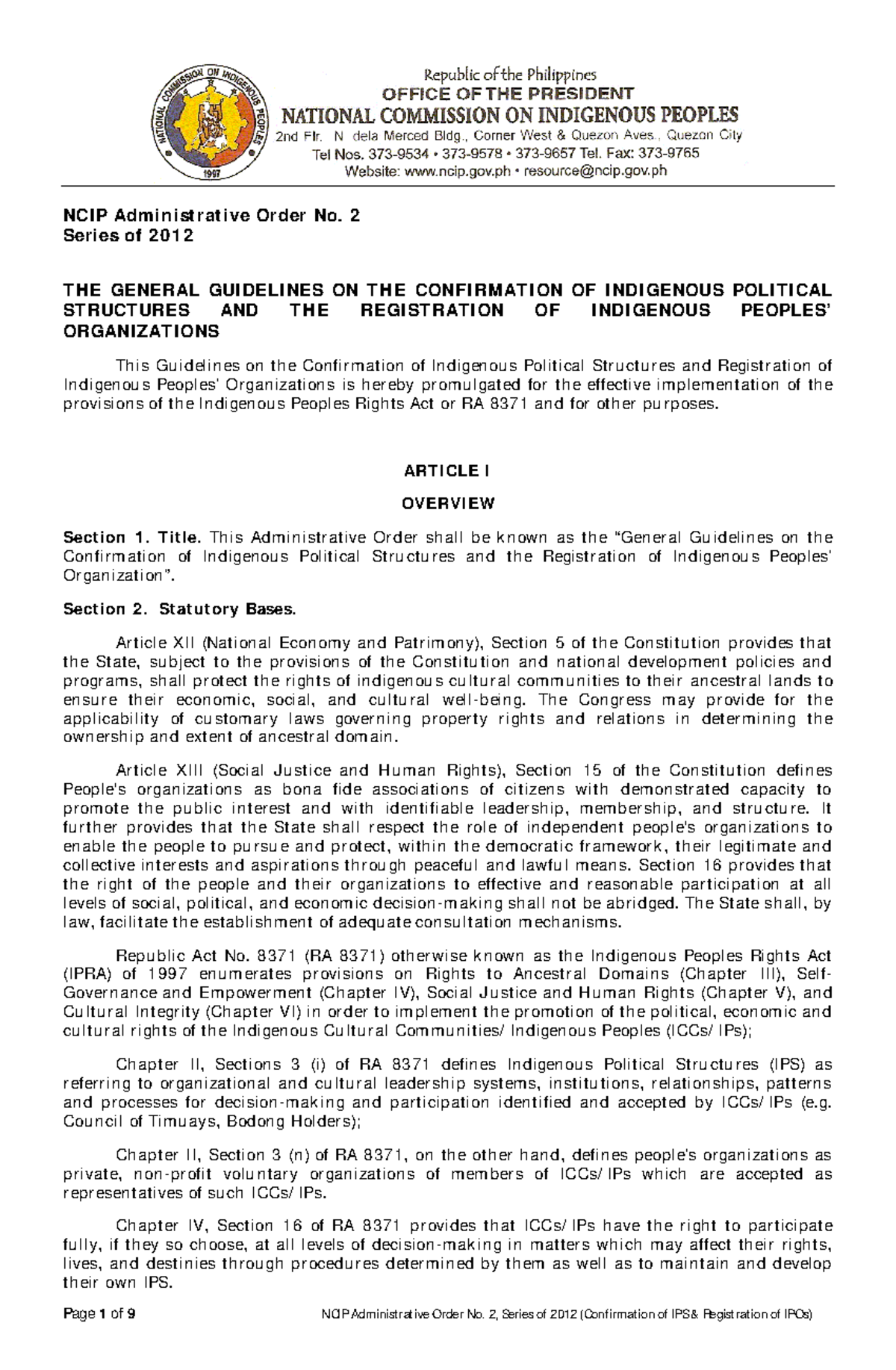 Ncip ao no 2 s 2012 ips - .uuhu - NCIP Administrative Order No. 2 ...