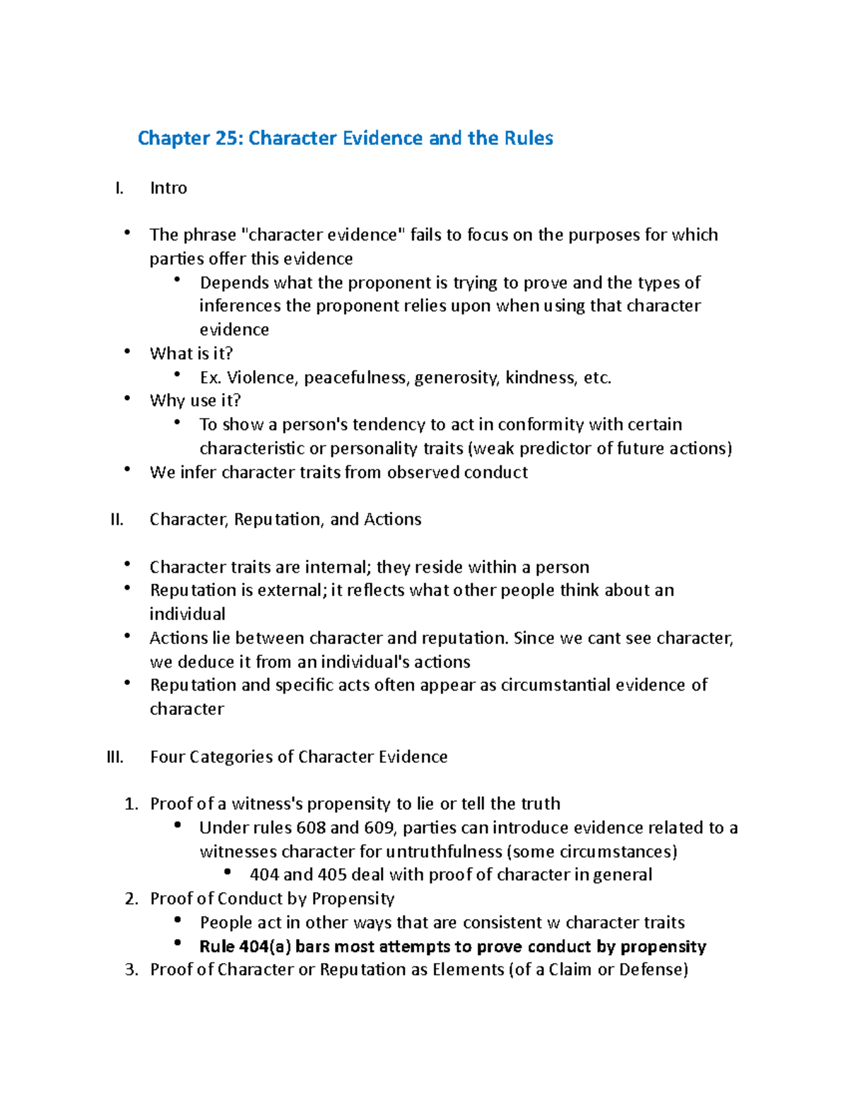 Character Evidence chapter 26 - Chapter 25: Character Evidence and the ...