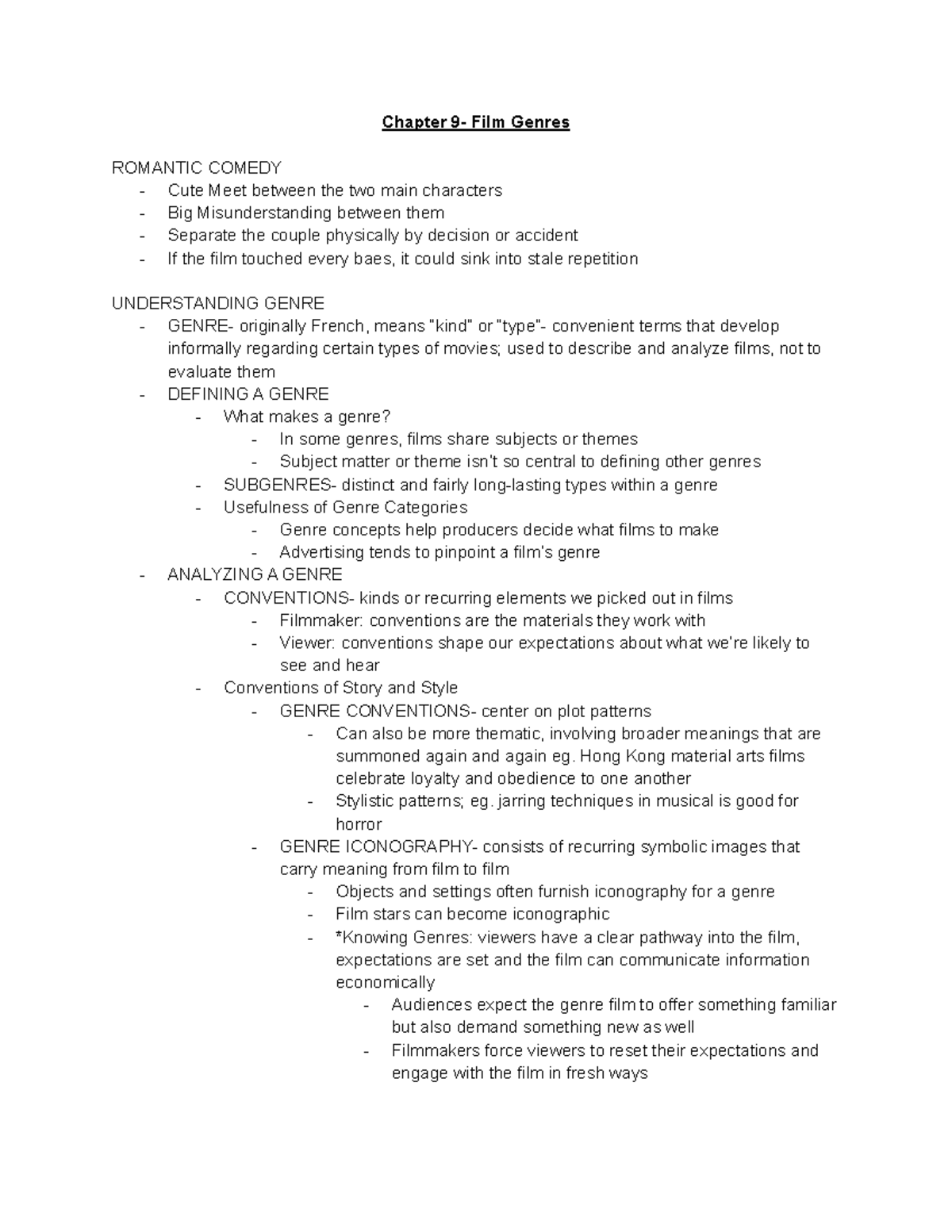 FILM1022 - Chapter 9 Textbook Notes - 2019 - Chapter 9- Film Genres ...