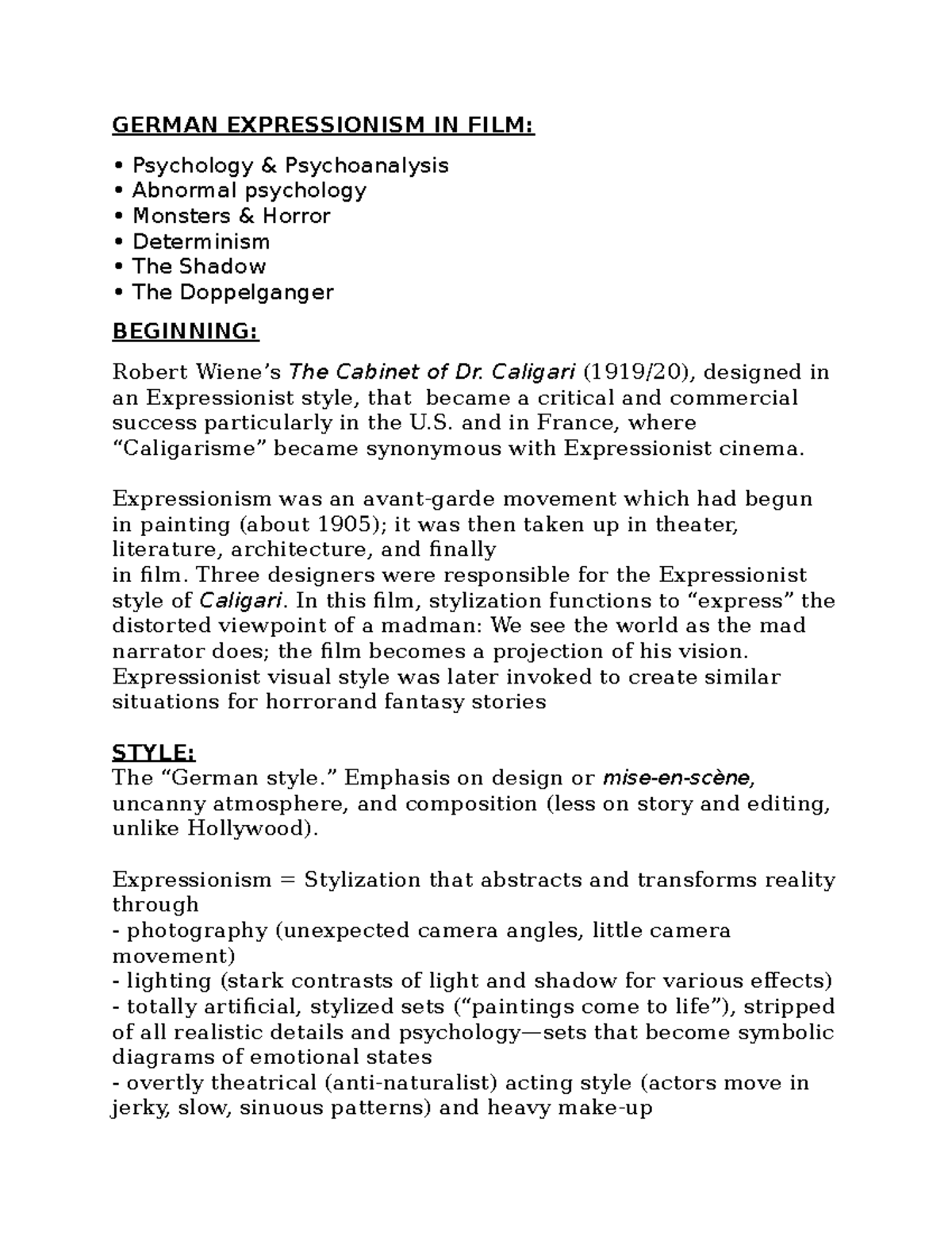 German Expressionism - GERMAN EXPRESSIONISM IN FILM: Psychology ...