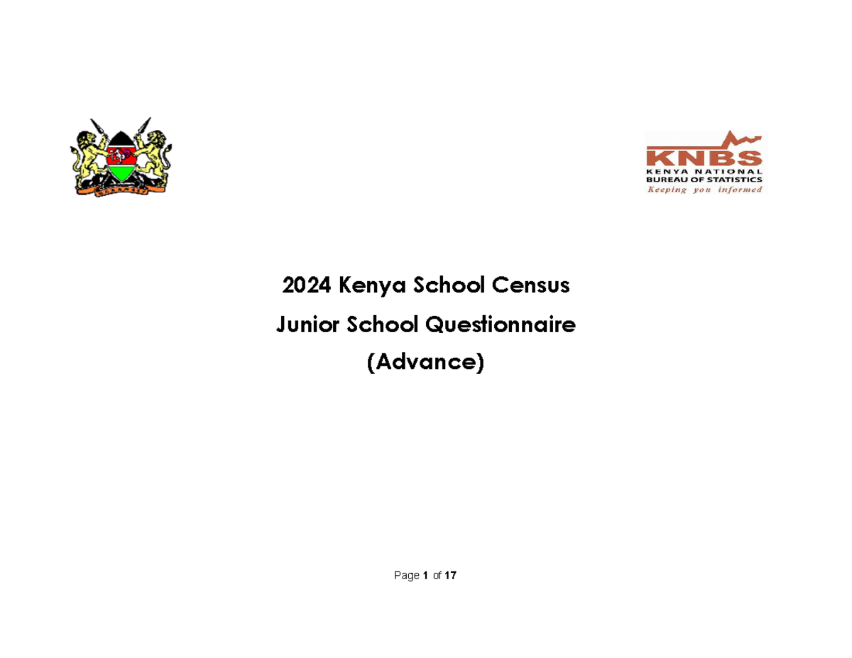 4 2024 School Census Advance Junior Questionnaire - Page 1 of 17 2024 ...