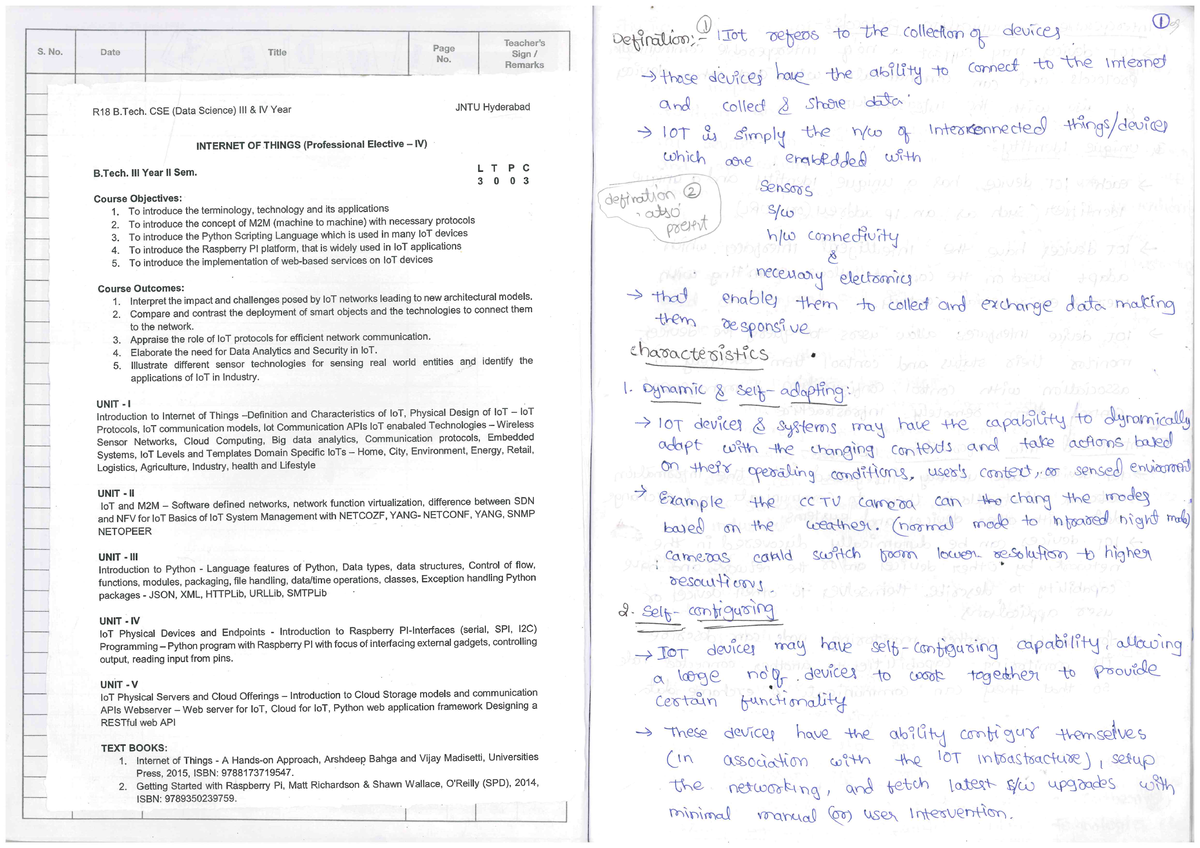 IOT UNIT 1 - R18 B.Tech. Cse (Computer Networks) Iii & Iv Year Jntu Hyderabad - Studocu
