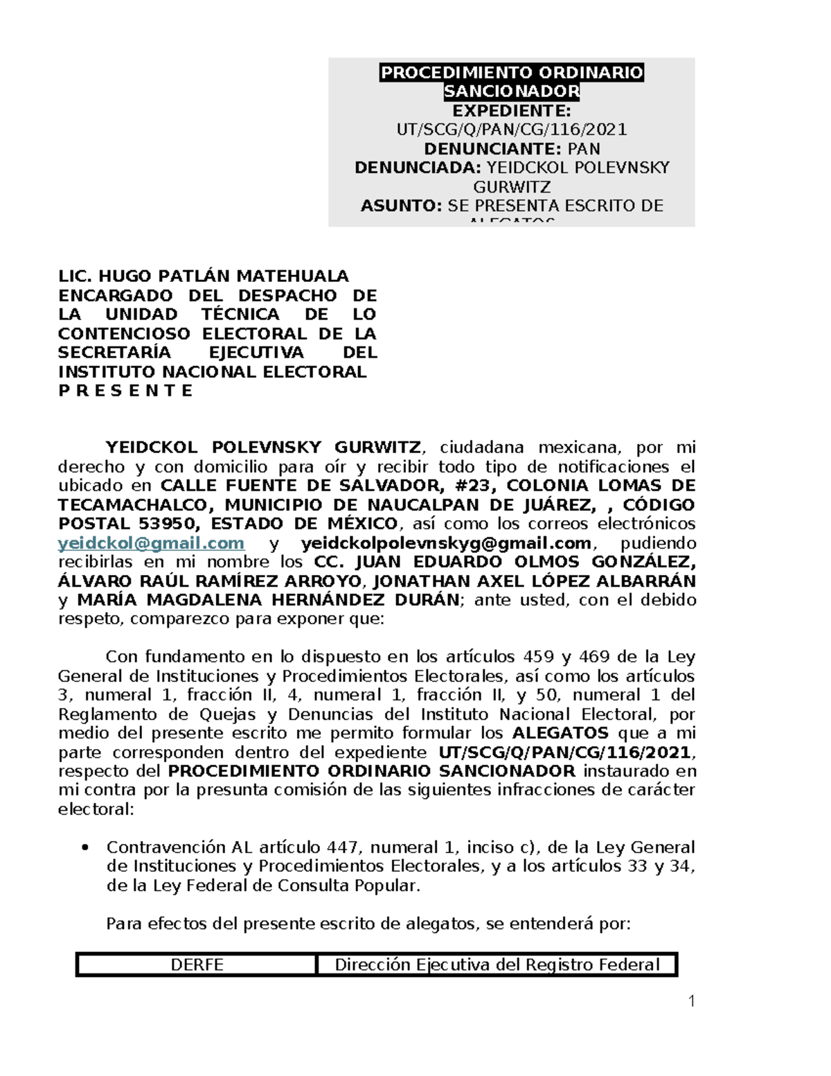 Alegatos - POS - UT-SCG-Q-PAN-CG-116-2021 - YPG - LIC. HUGO PATLÁN MATEHUALA ENCARGADO DEL ...