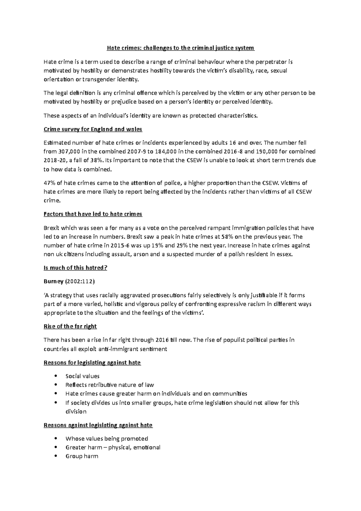 Hate crimes - Lecture notes 7 - Hate crimes: challenges to the criminal ...