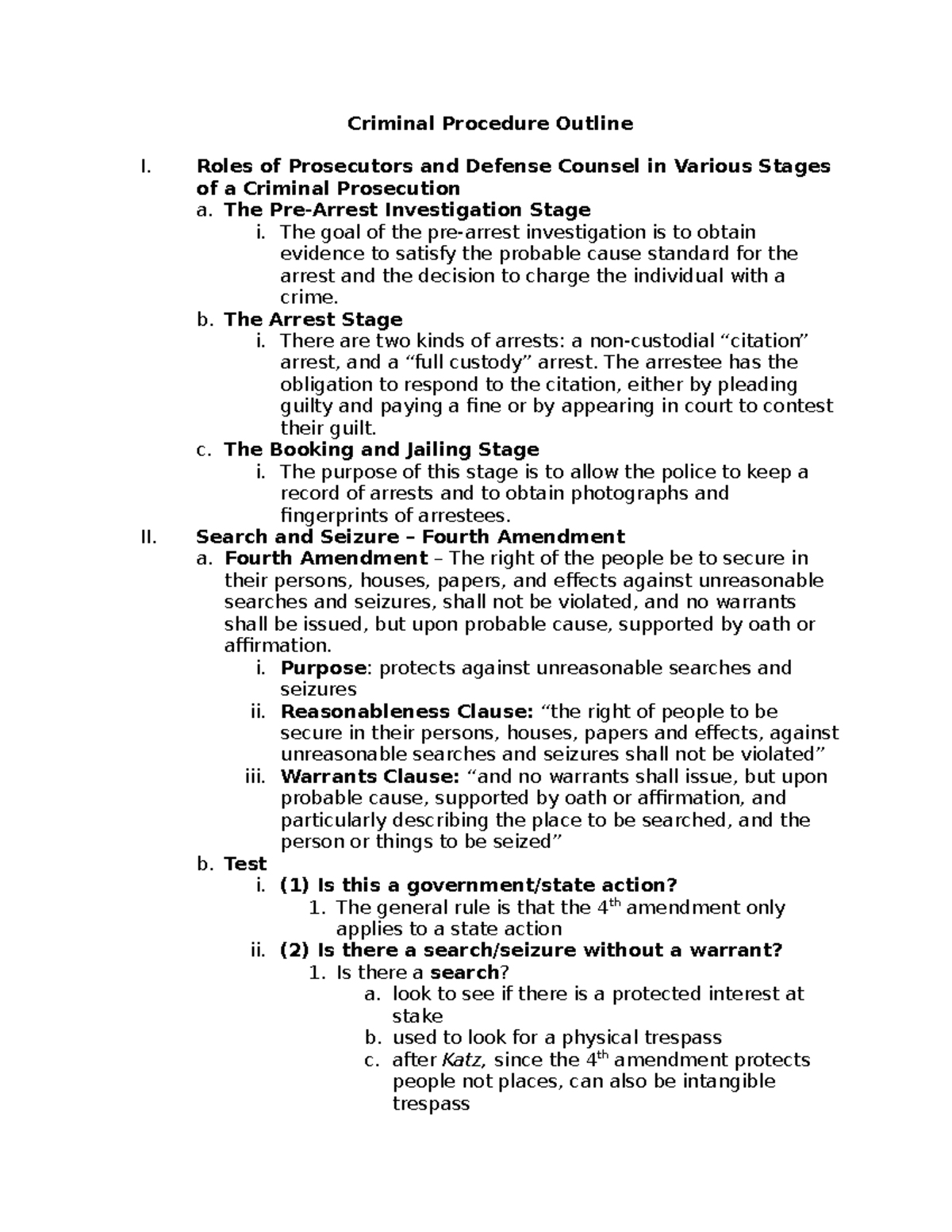 Criminal Procedure Outline - Roles of Prosecutors and Defense Counsel ...