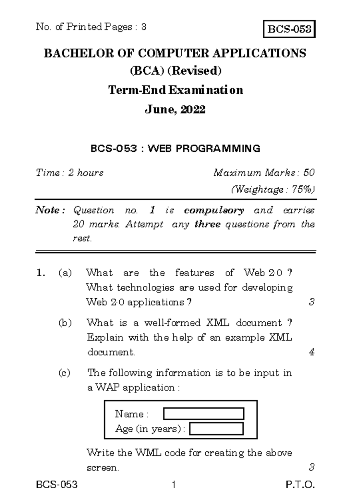 BCS-53 - All the best - BCS-053 1 P.T. BCS- BACHELOR OF COMPUTER ...