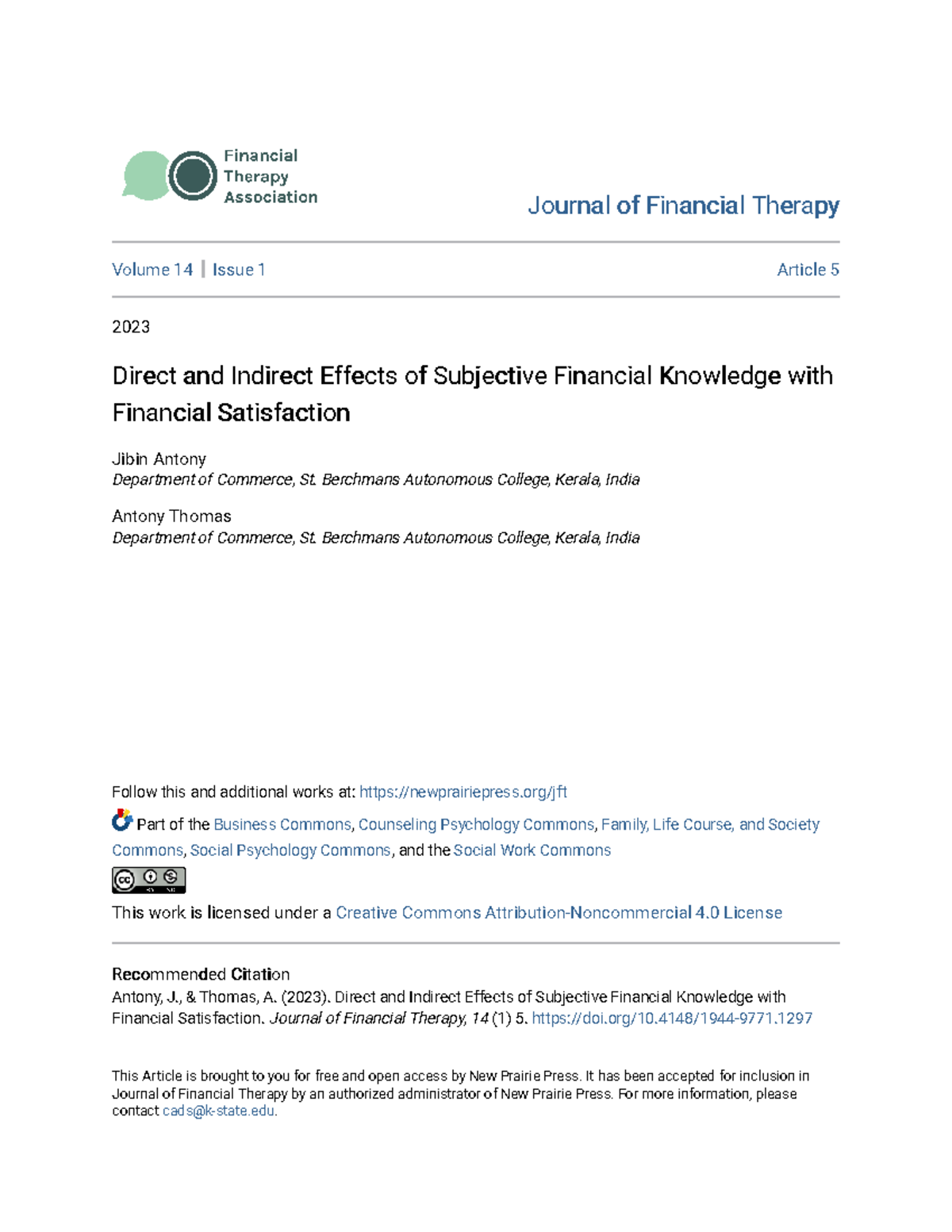 Financial Knowledge Financial Behavior and Financial Satisfaction ...