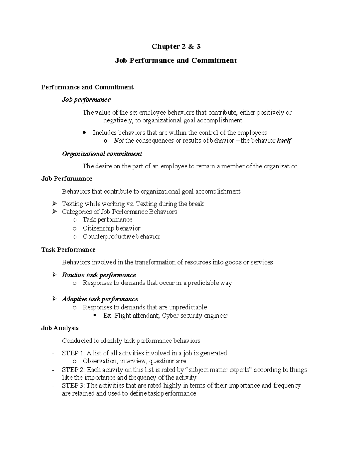 Chapter 2 & 3 - Job Performance and Commitment - Chapter 2 3 Job ...