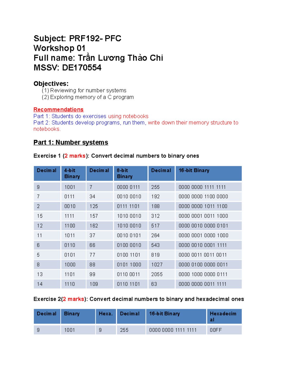 Ws1 - material - Subject: PRF192- PFC Workshop 01 Full name: Trần Lương Thảo Chi MSSV: DE - Studocu