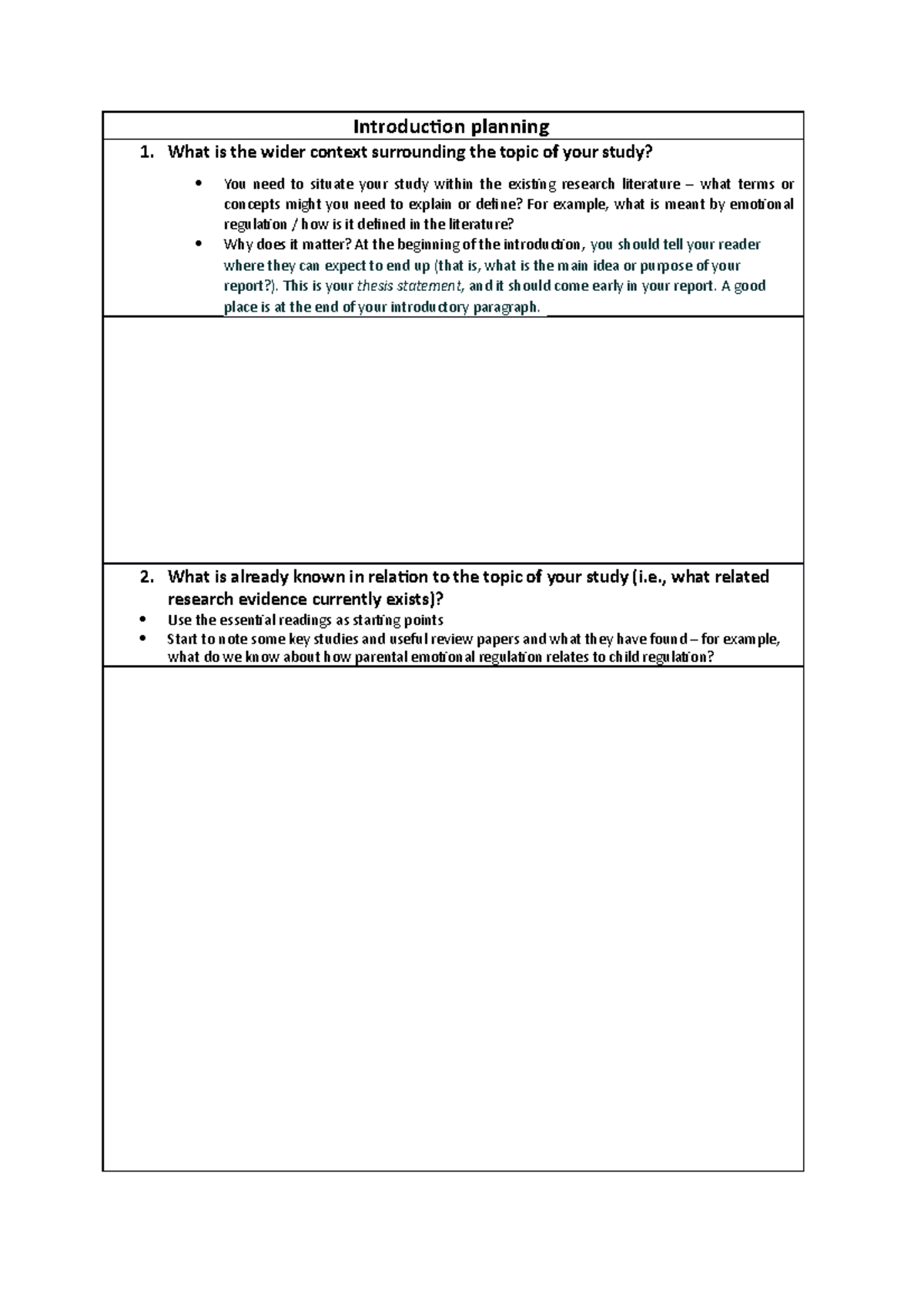Student Introduction planning sheet - Introduction planning 1. What is ...