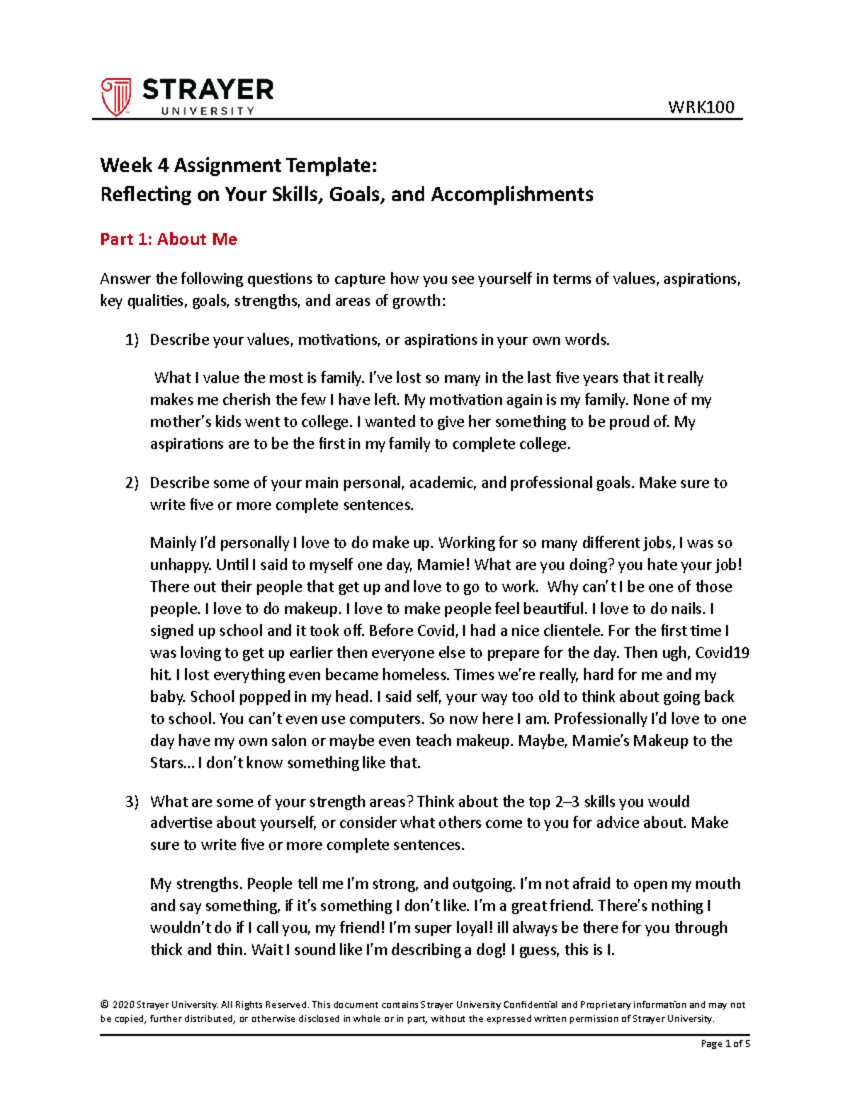 Wrk100 Template - Week 4 Assignment Template: Reflecting on Your Skills, Goals, and ...