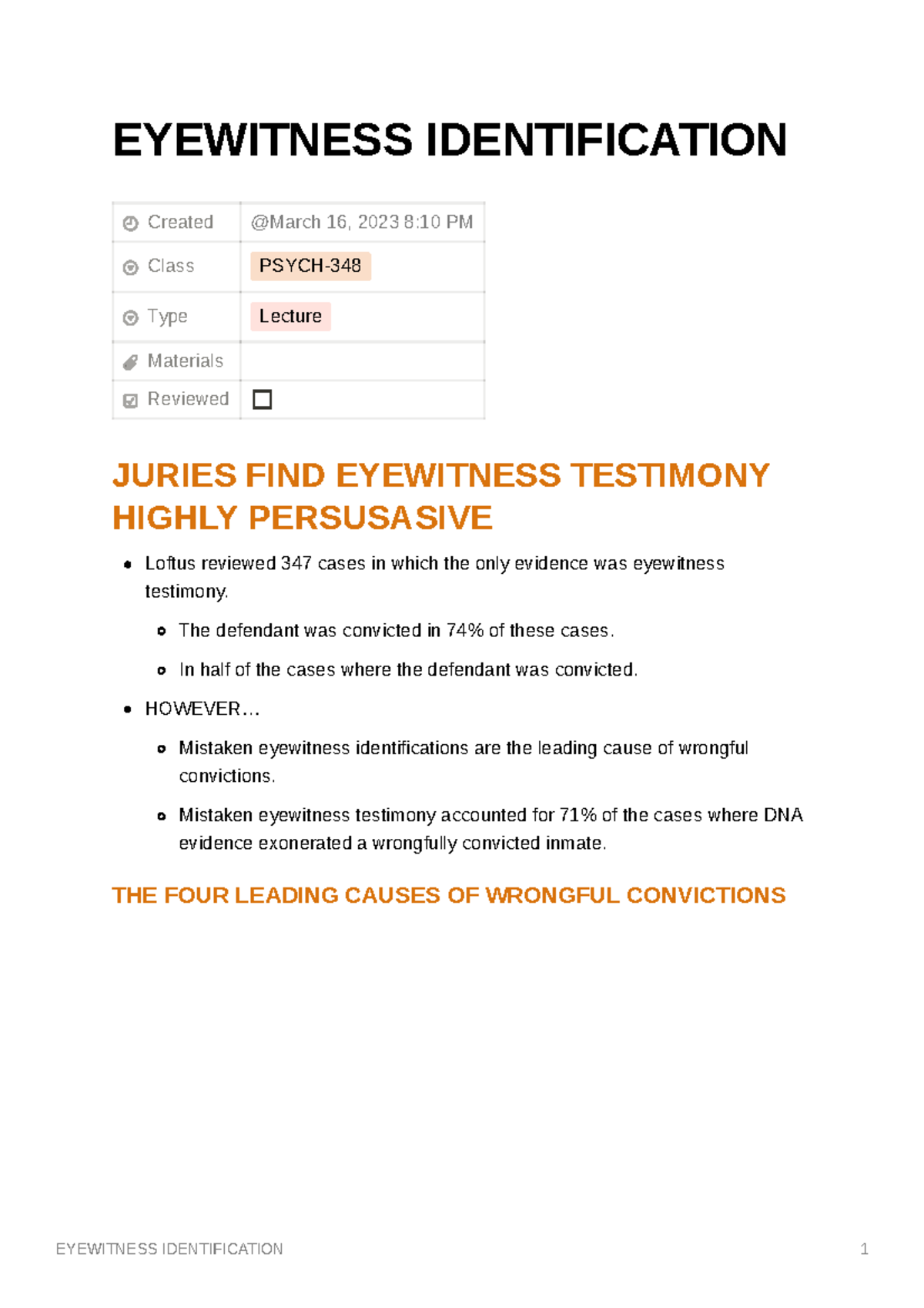 Psych 348- Eyewitness Identification - EYEWITNESS IDENTIFICATION ...