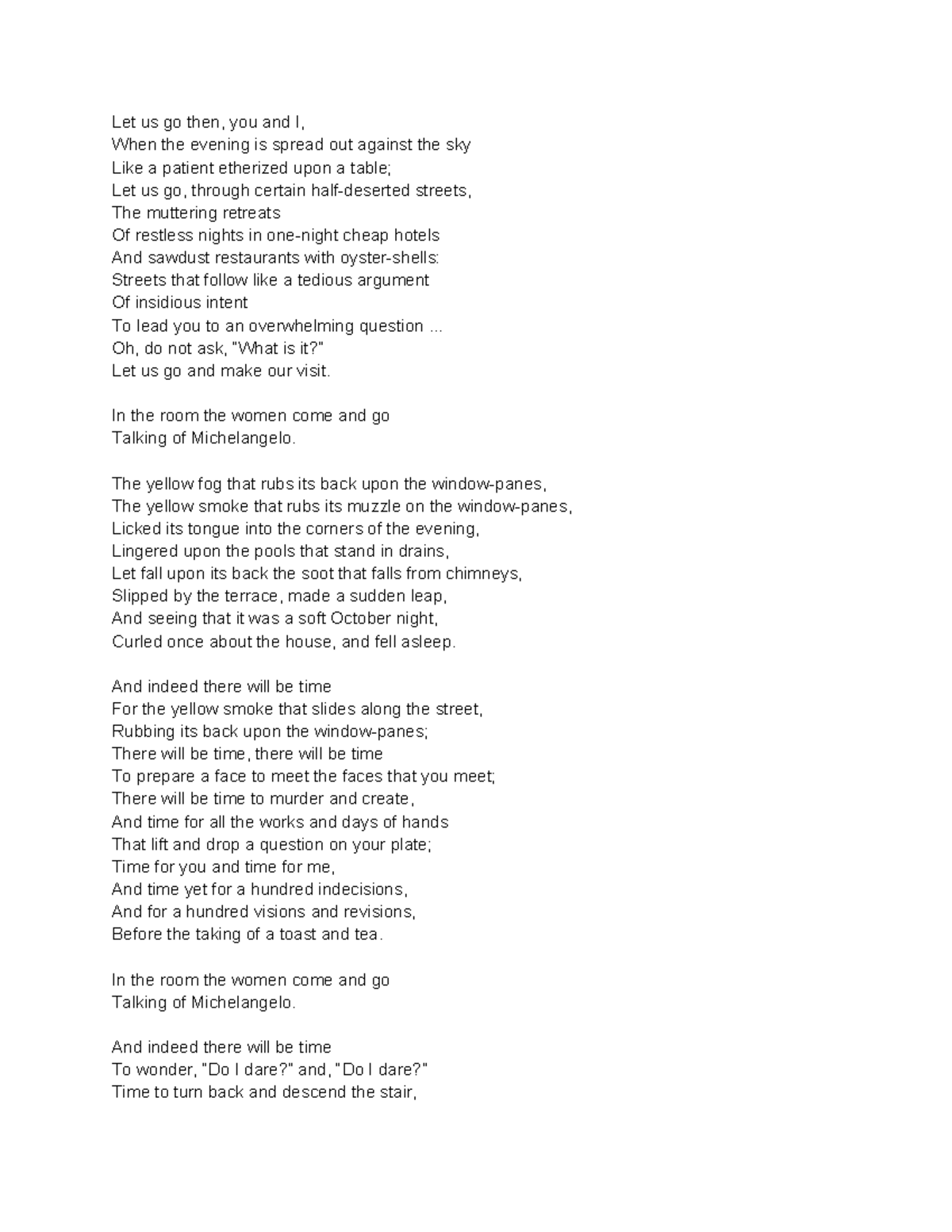 My journey - Imaginative poem - Let us go then, you and I, When the ...