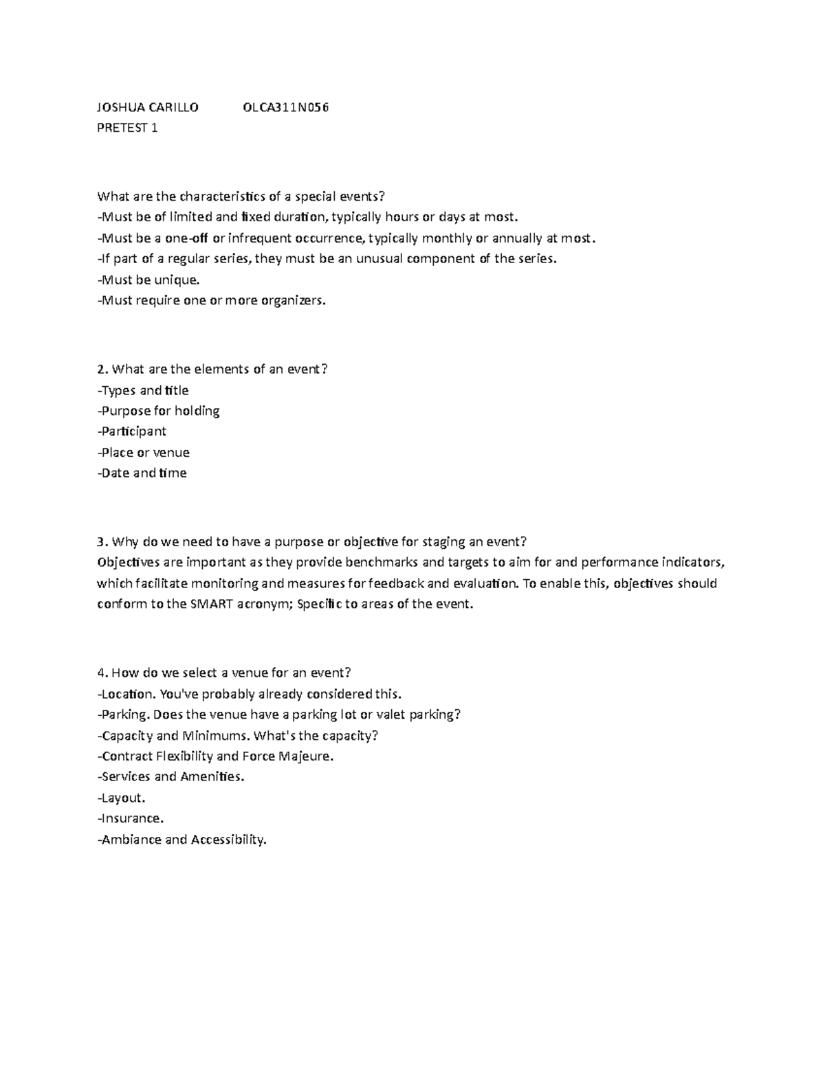 Chapter 1 PRE-TEST (THC014) - JOSHUA CARILLO OLCA311N PRETEST 1 What ...