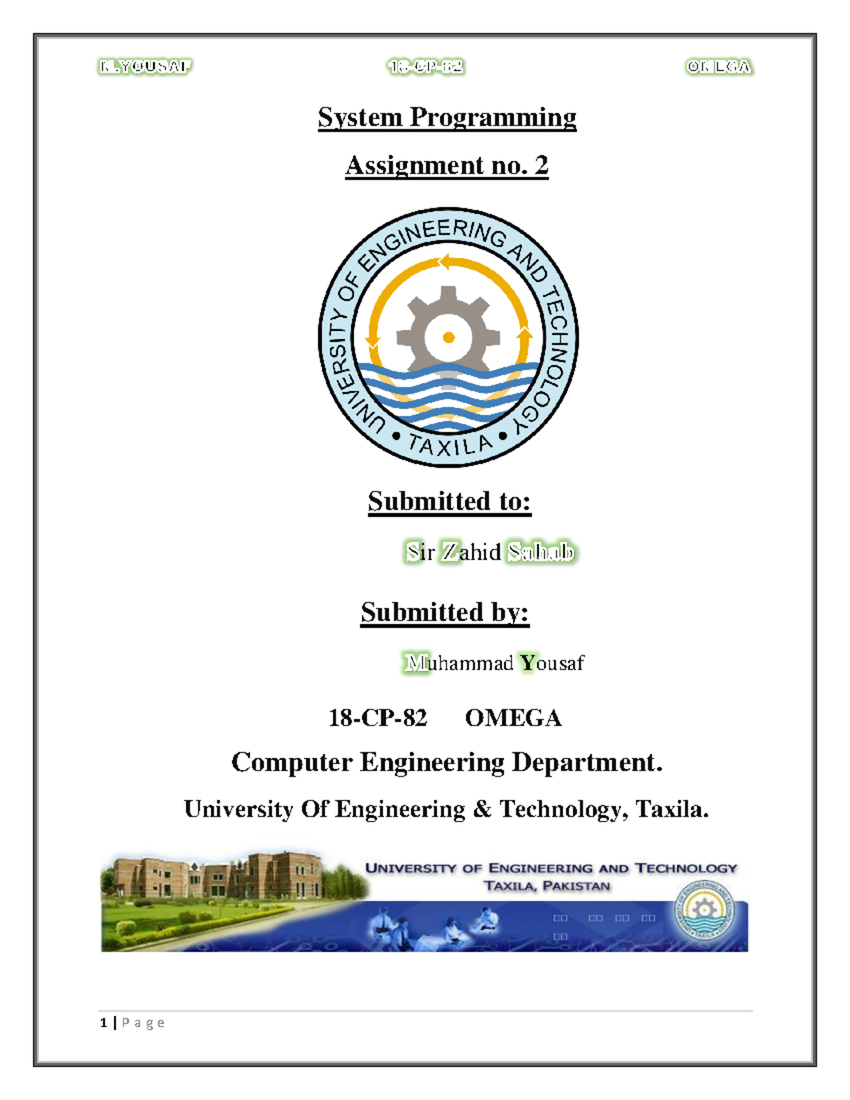 18-CP-82 SP Assignment 02 - System Programming Assignment no. 2 Submitted to: ir ahid Submitted ...
