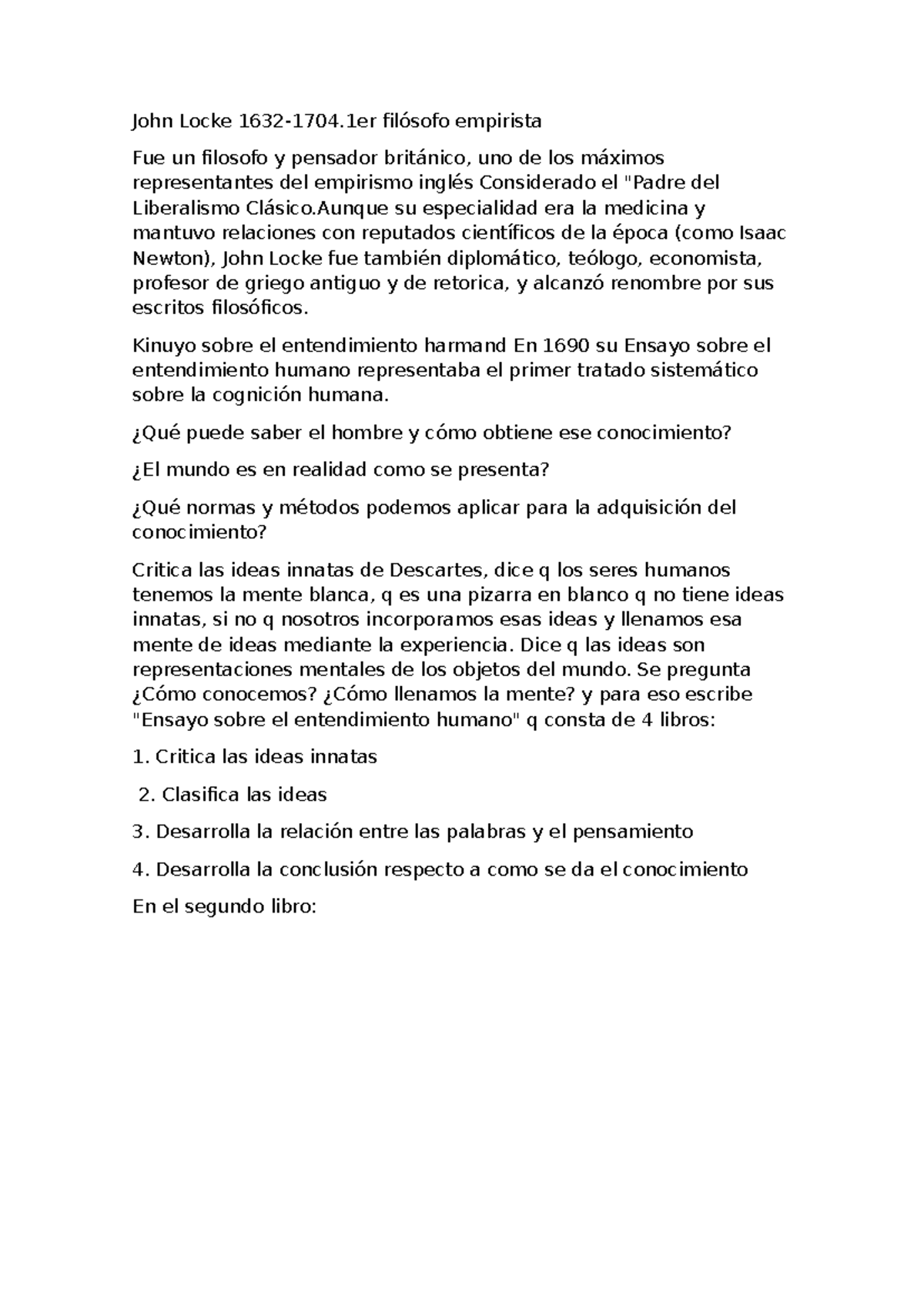 Documento - Apuntes - John Locke 1632-1704 filósofo empirista Fue un ...