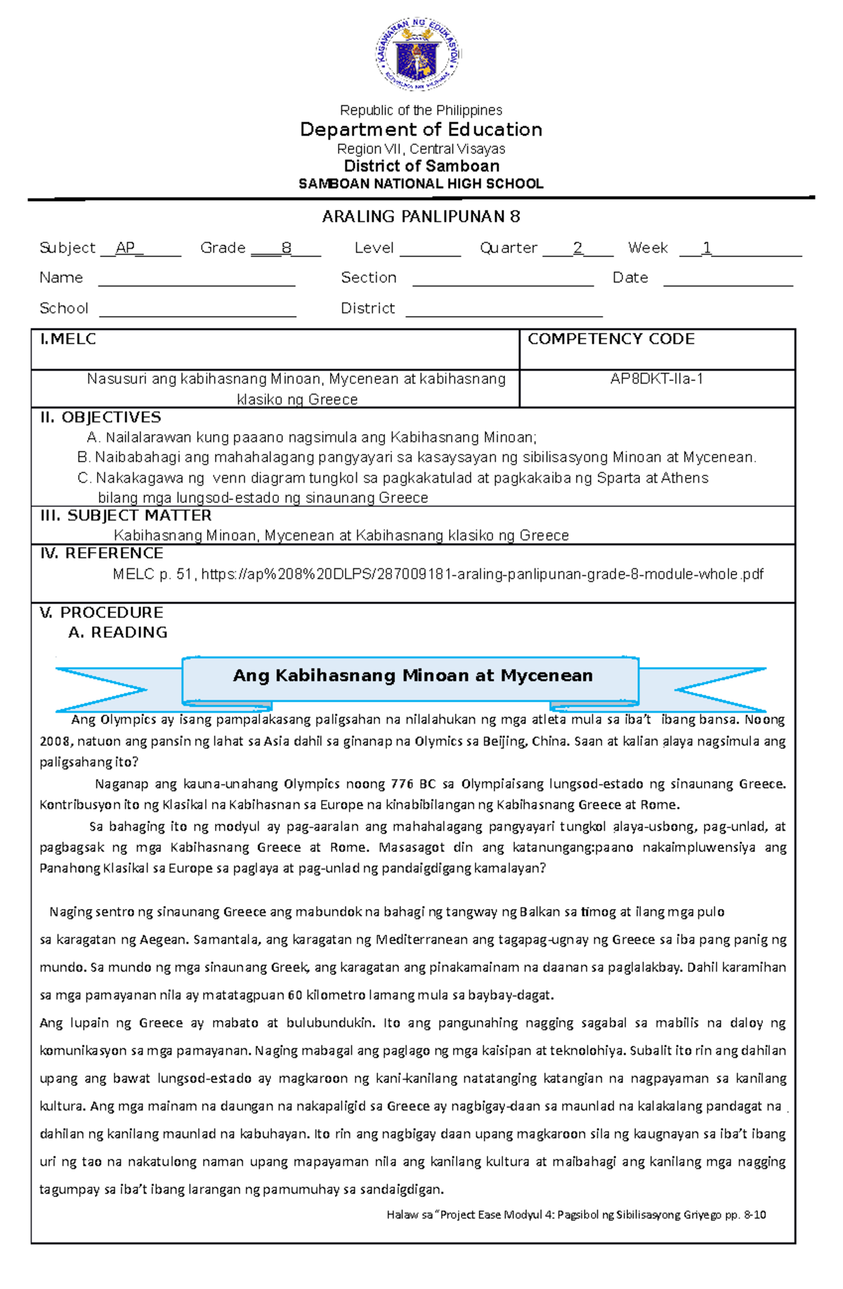 2nd Q LHT soft AP8 1 - Self learning Modules - Republic of the ...