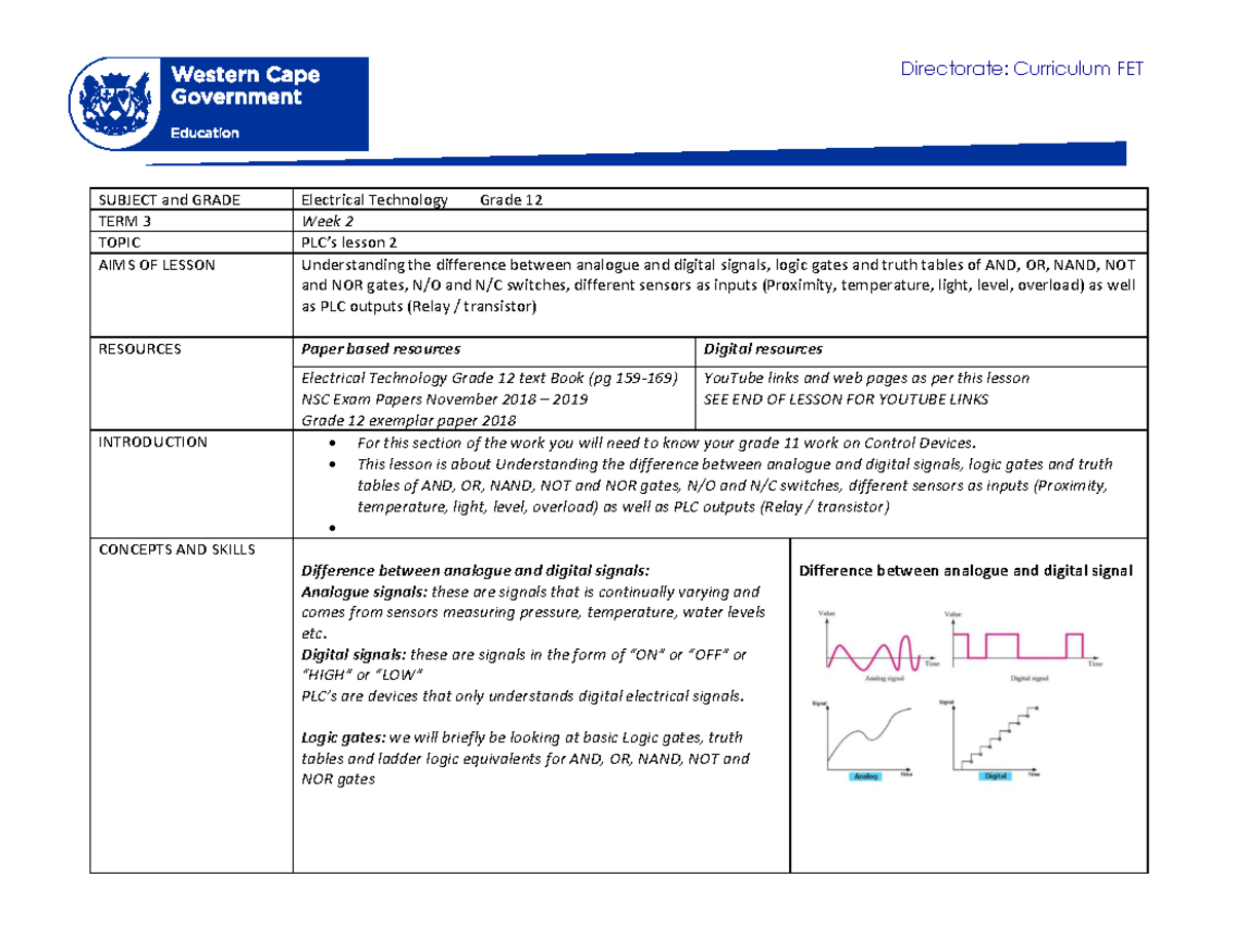 Electrical Technology Grade 12 T1 W7 2021 - SUBJECT and GRADE ...