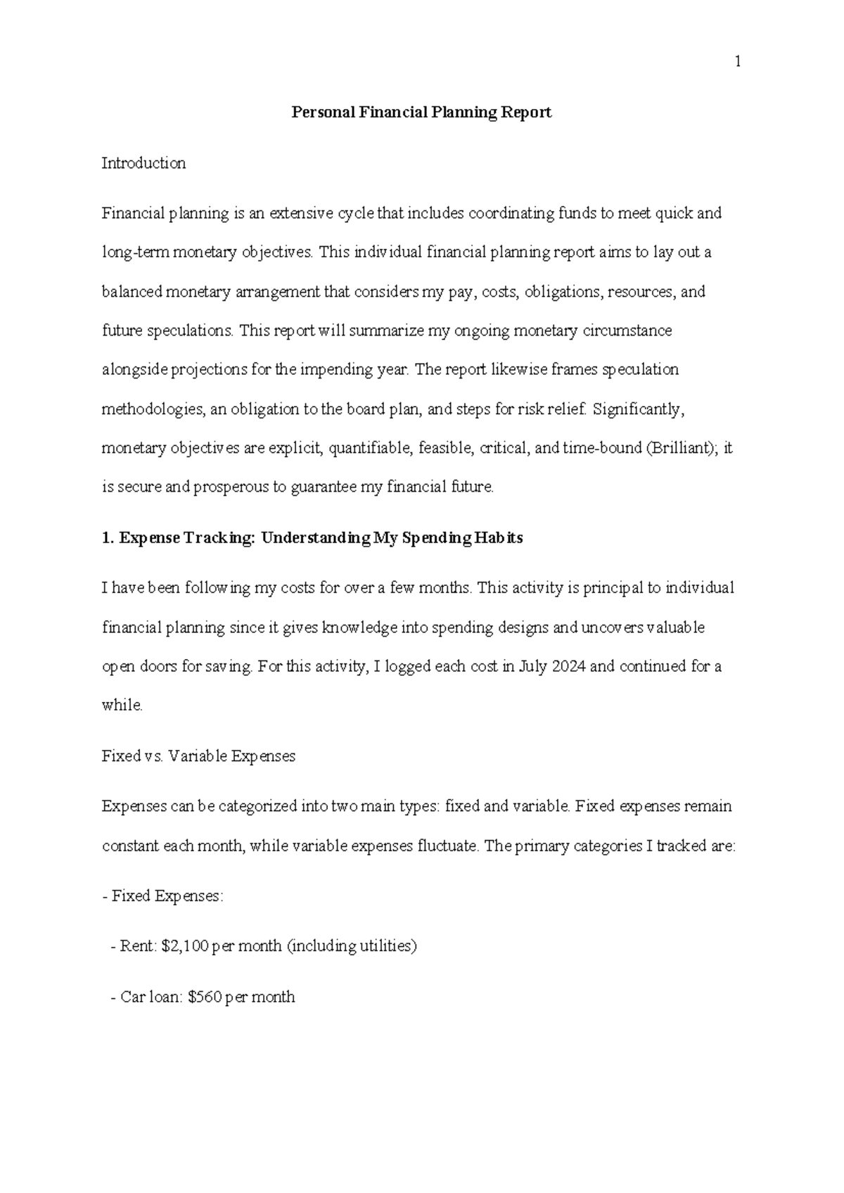 Personal Financial Planning Report - Personal Financial Planning Report ...