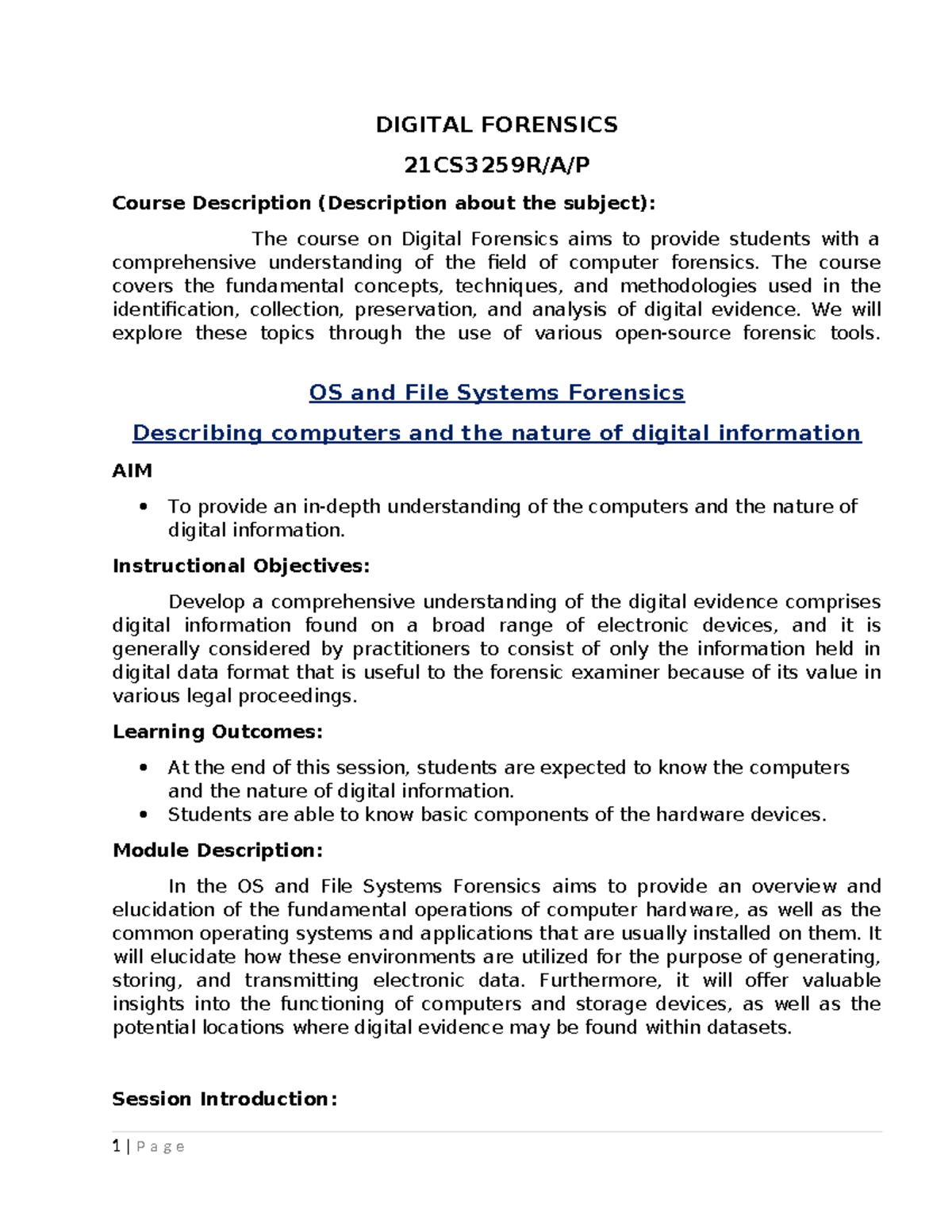 DF CO2 SLM01 - DF CO2 SLM5 - DIGITAL FORENSICS 21CS3259R/A/P Course ...