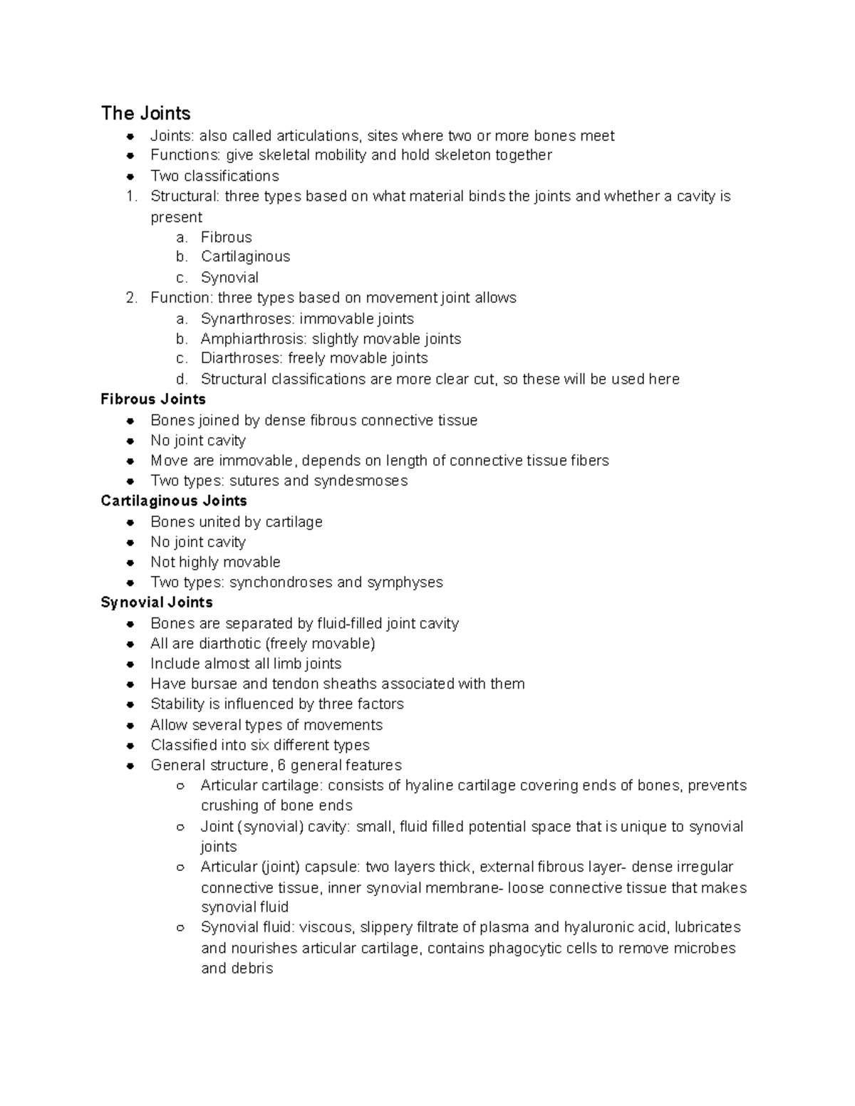 Anatomy Notes Day 17 - Lisa Nelson - The Joints Joints: also called ...