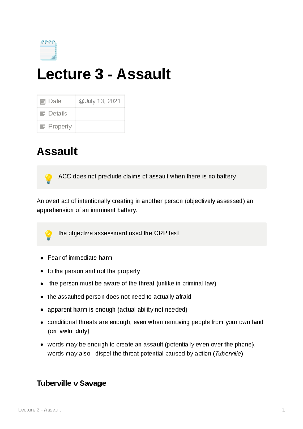 Lecture 3 - Assault - Lecture 3 - Assault 1 🗒 Lecture 3 - Assault Date ...