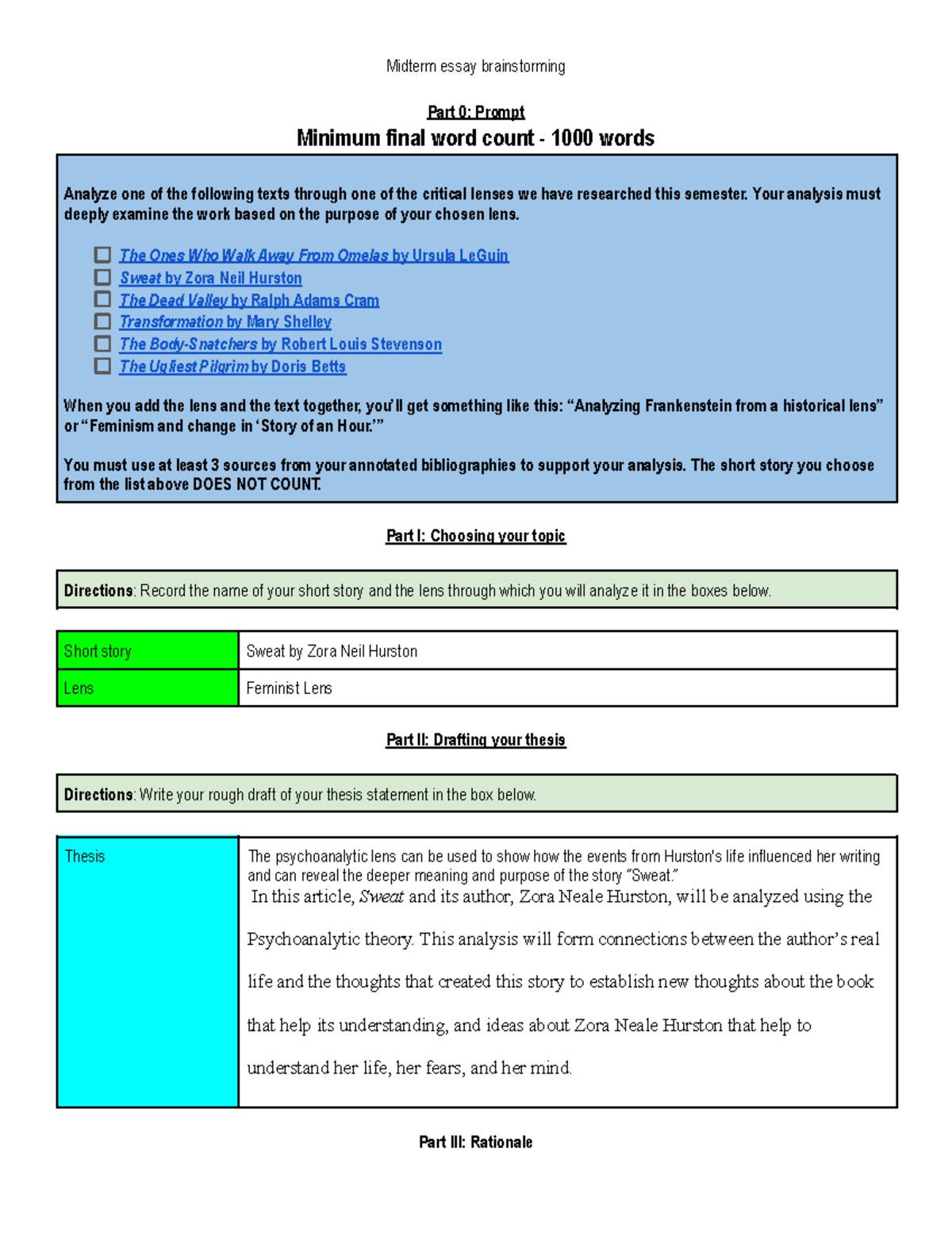 101 Fall Midterm Essay Brainstorming - Midterm essay brainstorming Part ...