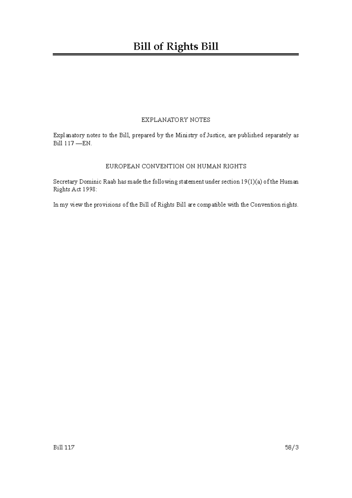 A. Bill of Rights Bill (June 22, 2022) - EXPLANATORY NOTES Explanatory ...