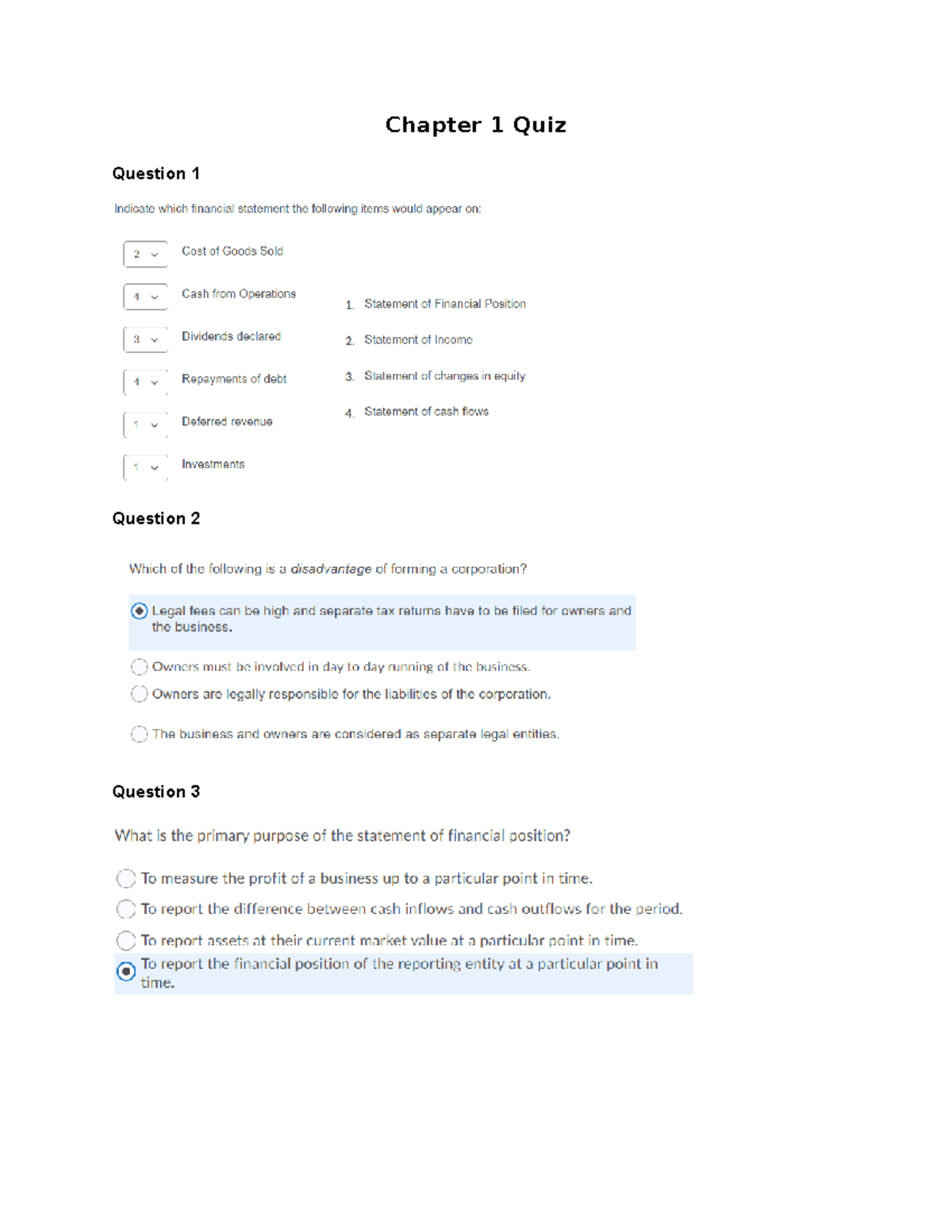 Accounting Final Exam Important Notes And Lecture Notes Chapter 1 Quiz Question 1 Question 2