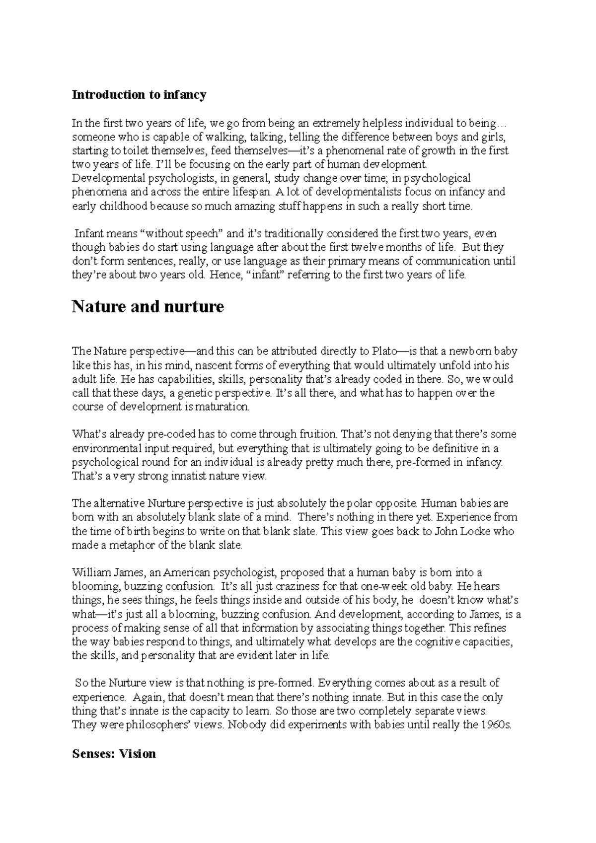 Q3 - Detailed practice mterial - Introduction to infancy In the first ...