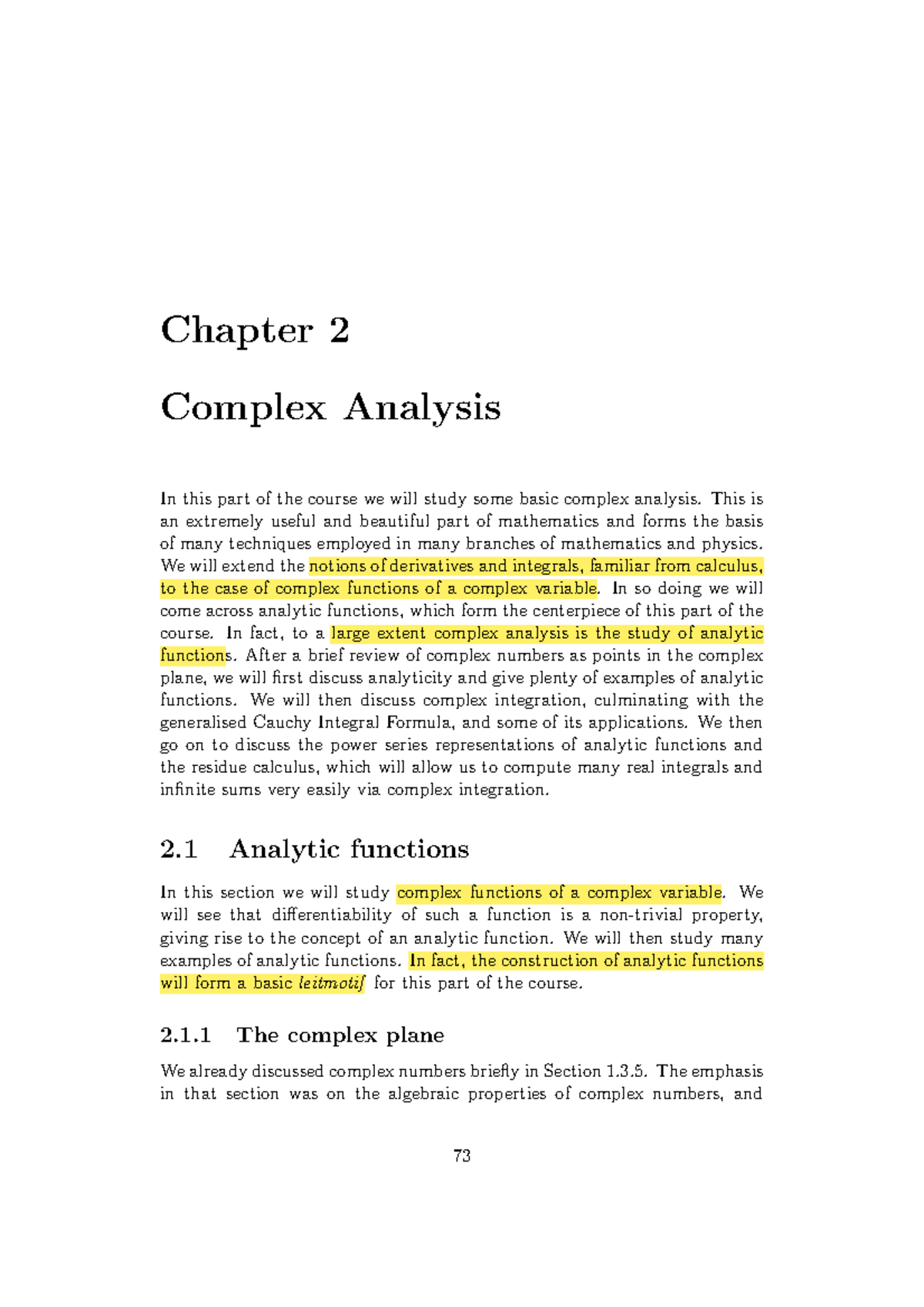 Complex Analysis UOE - Its best one - Chapter 2 Complex Analysis In this part of the course we ...