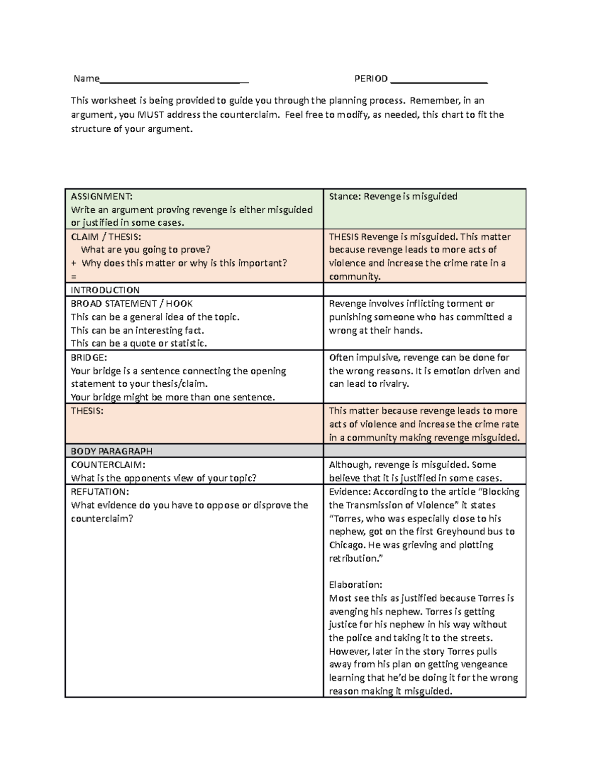 Argument worksheet planner - Name__________________________ PERIOD ...