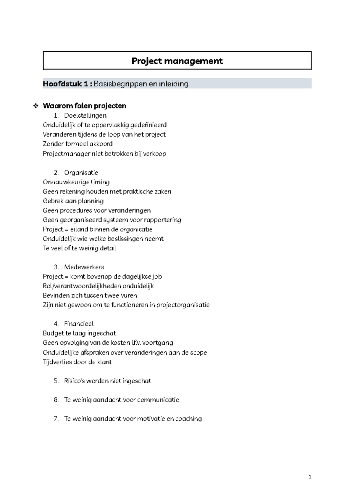 Project Management Examencursus - Project management Hoofdstuk 1 ...