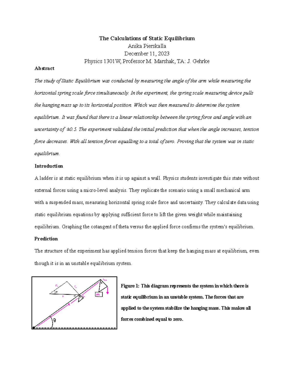 Lab Report #4 - Static Equilibrium - The Calculations of Static ...