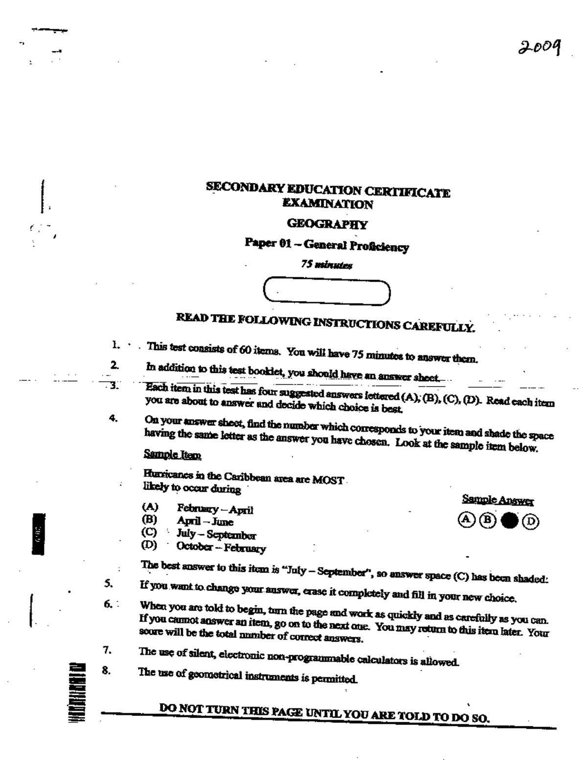 2009 p1 Solutions - past paper - 3,-,p d l Tooq l. I SECOITI'ARY ...