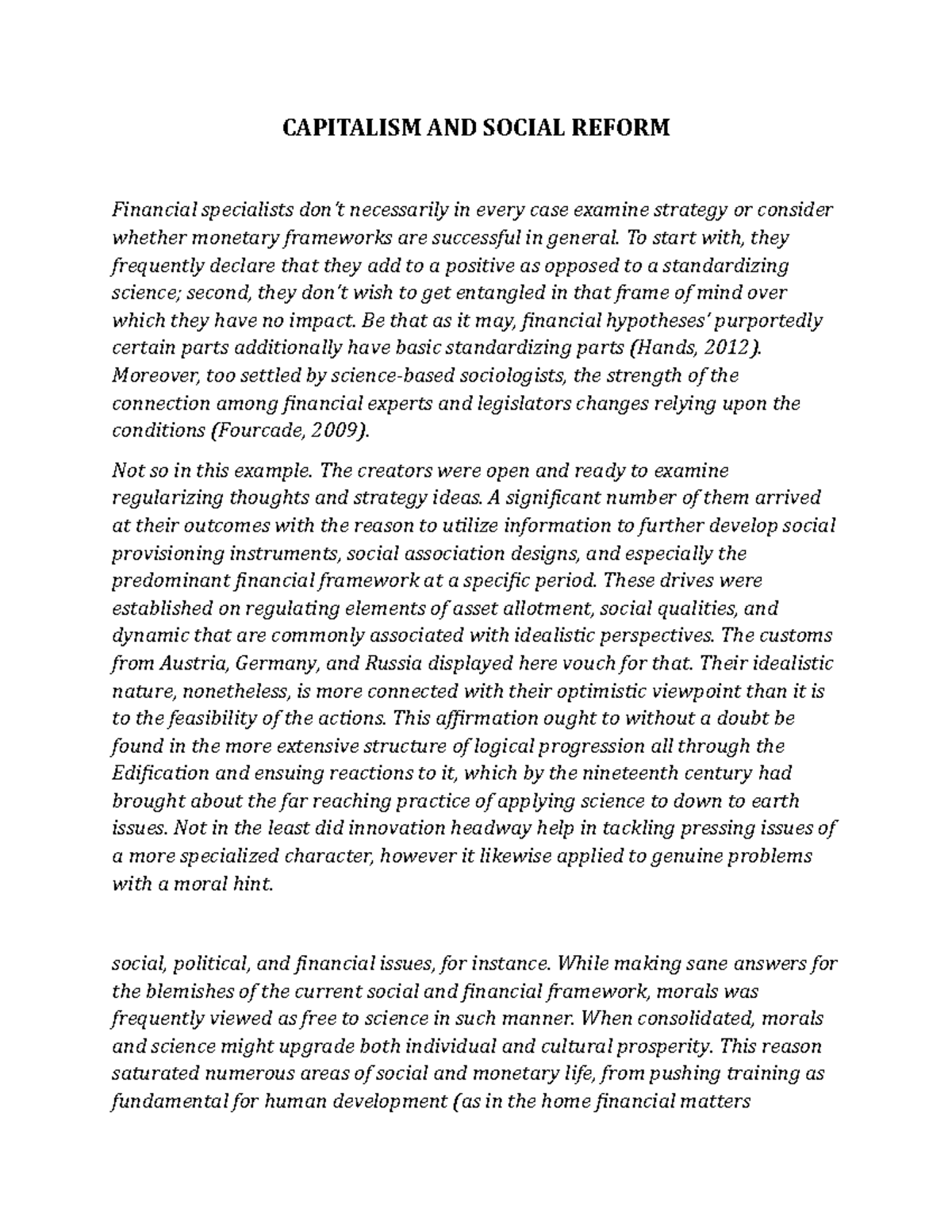 Capitalism AND Social Reform - CAPITALISM AND SOCIAL REFORM Financial ...