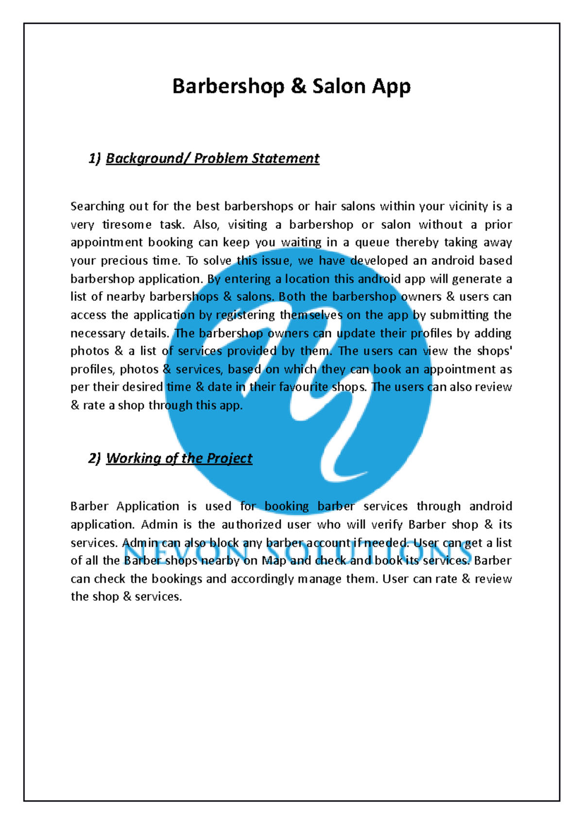 A166 - tial - Barbershop & Salon App 1) Background/ Problem Statement ...