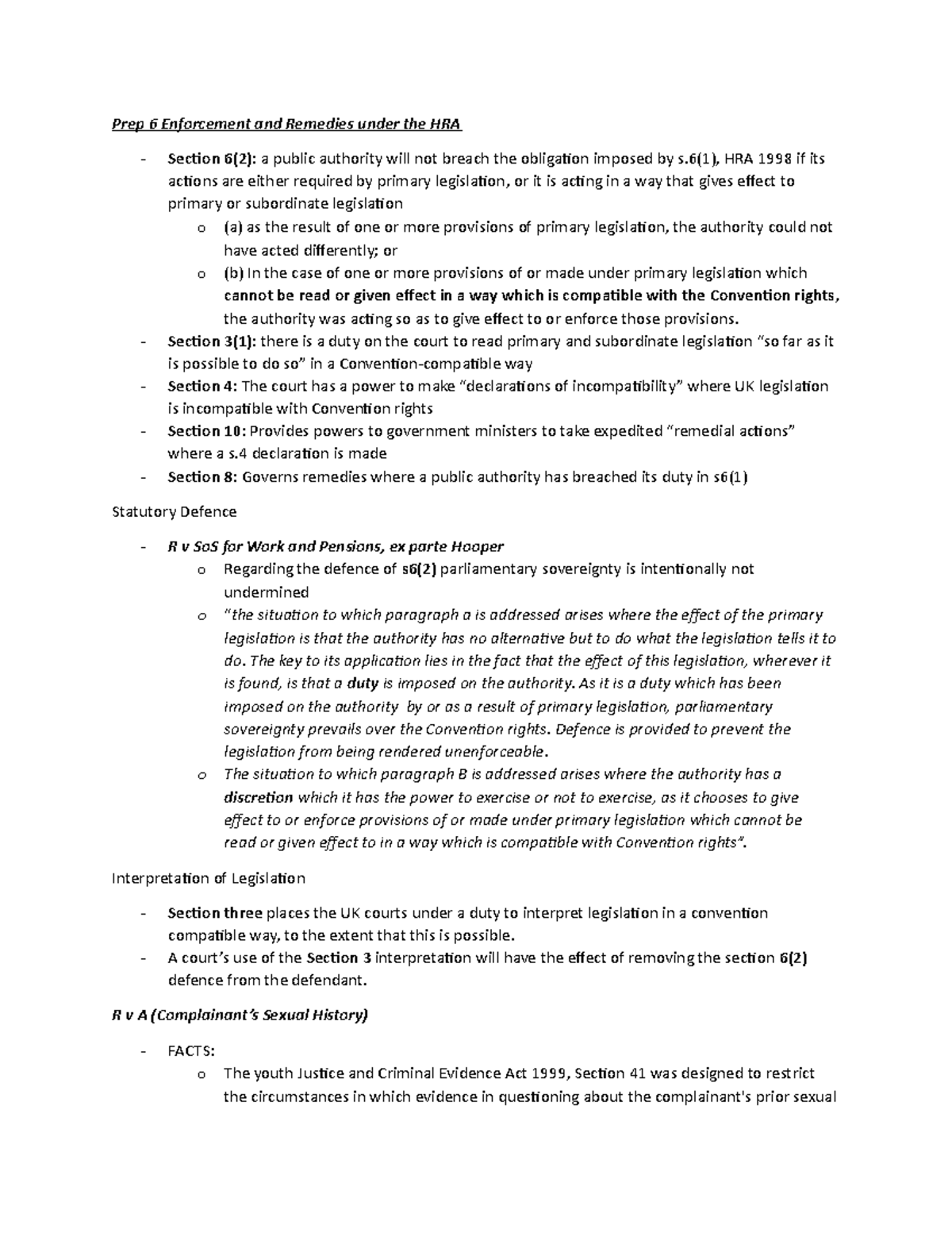 Prep 6 Enforcement and Remedies under the HRA - Section 3(1): there is ...