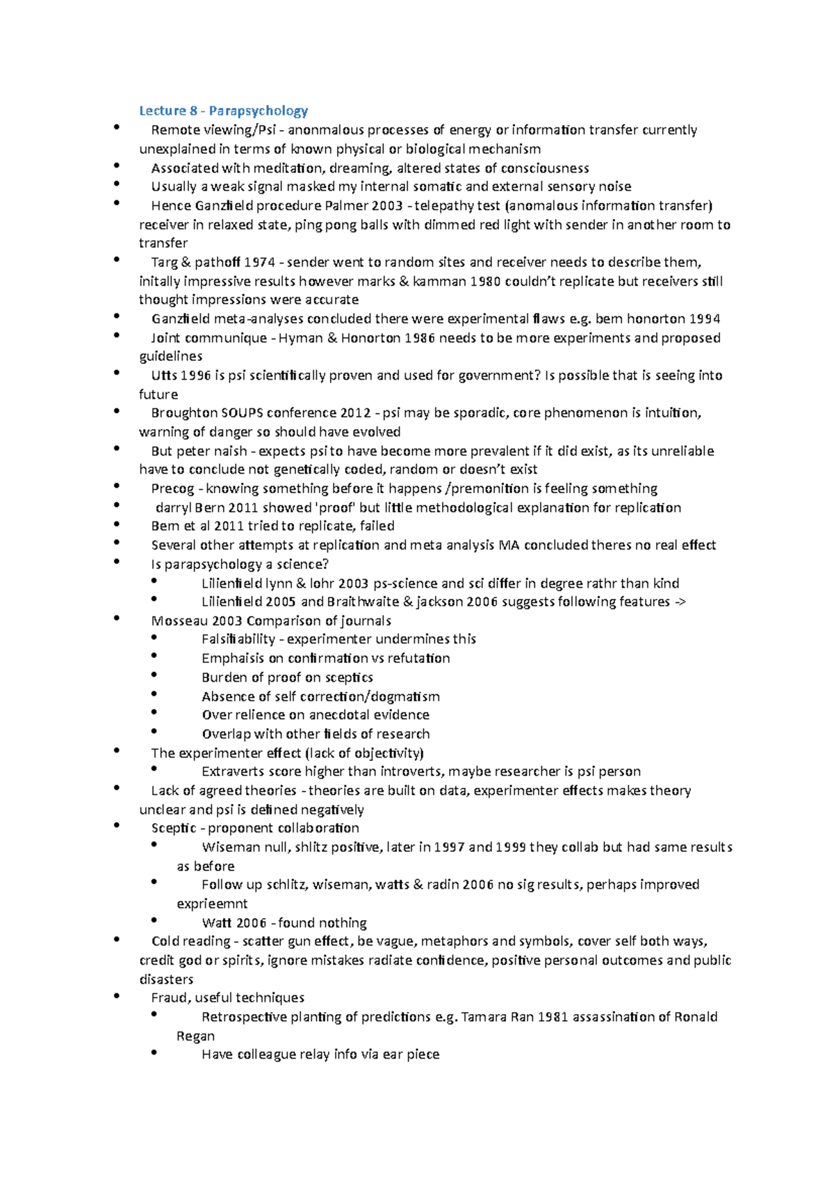 Anomalistic Psychology lecture 8 - Lecture 8 - Parapsychology Remote ...