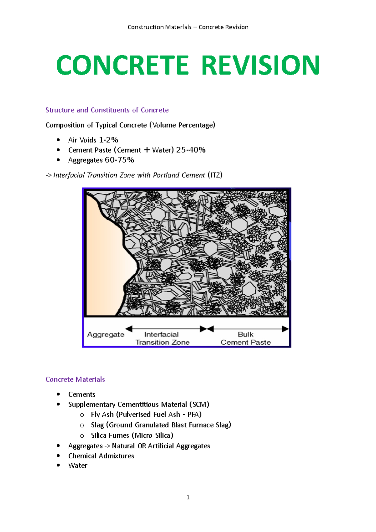 Concrete- Notes - Summary Construction Materials - CONCRETE REVISION ...