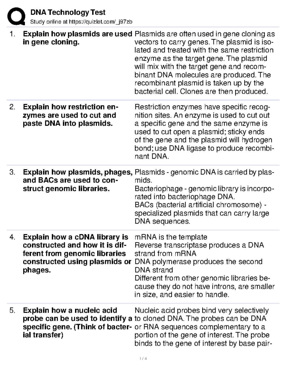 DNA Technology Test - Summary Biology - Study online at quizlet/_j97zb ...