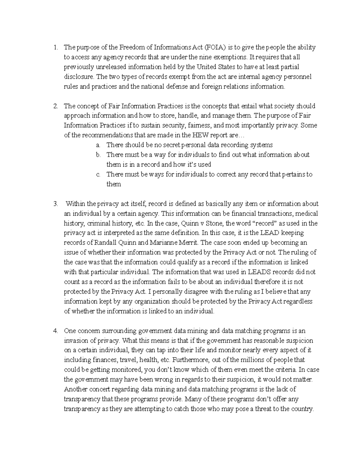 Assignment #4 - Assignment #4 - The purpose of the Freedom of ...