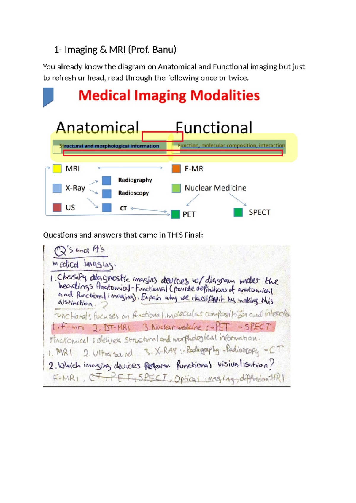 Imaging - notes from online lecture - 1- Imaging & MRI (Prof. Banu) You ...