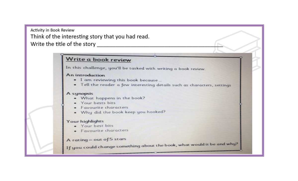 Book-review-activity - Activity in Book Review Think of the interesting ...