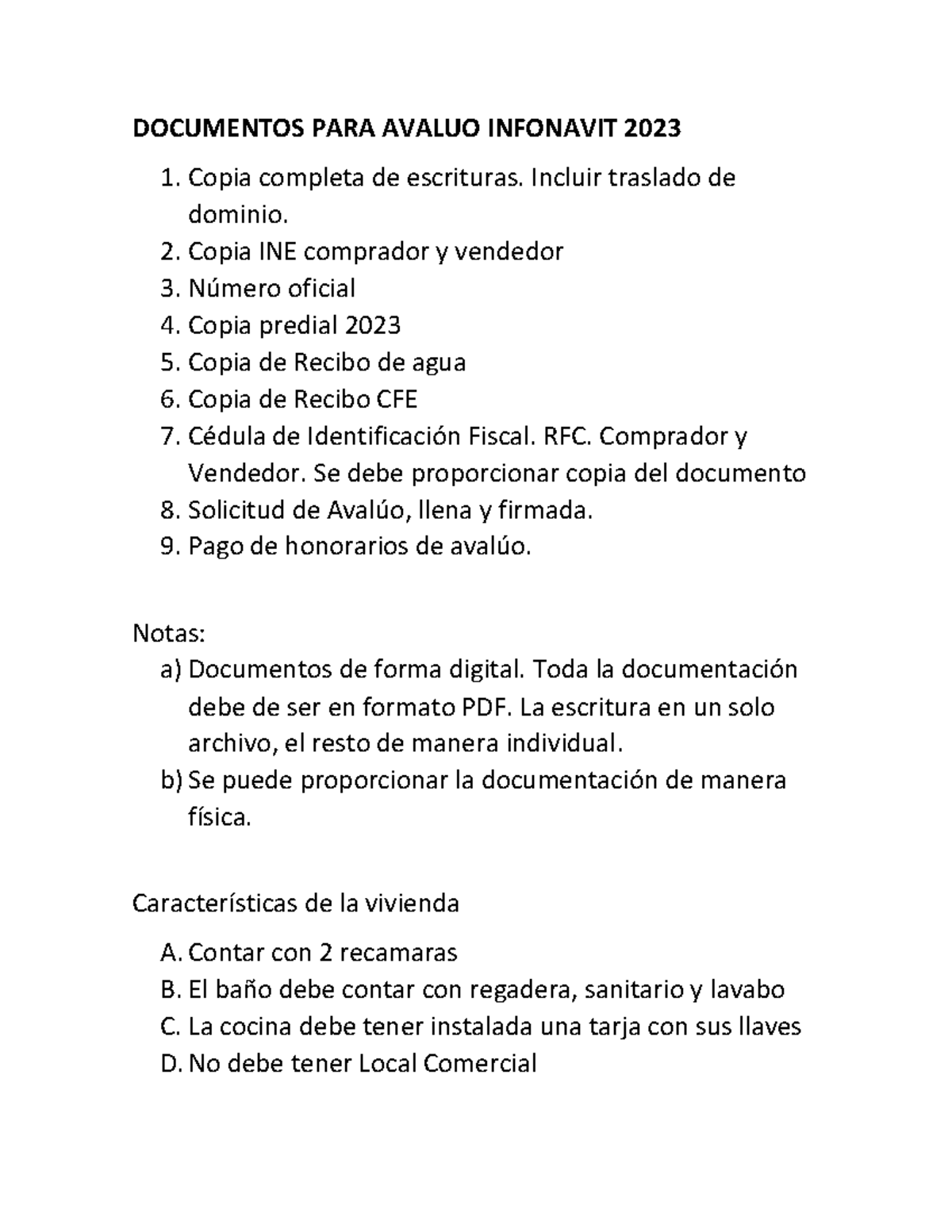 Documentación para Avaluo Infonavit - DOCUMENTOS PARA AVALUO INFONAVIT ...