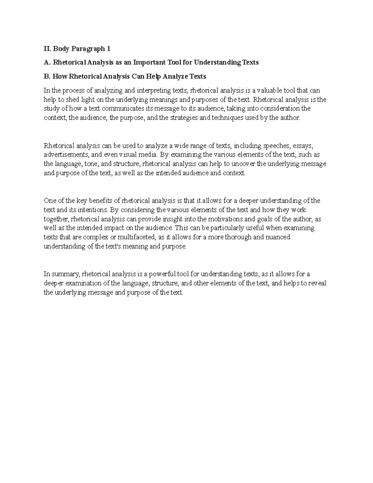 Rhetorical 2 - II. Body Paragraph 1 A. Rhetorical Analysis as an ...