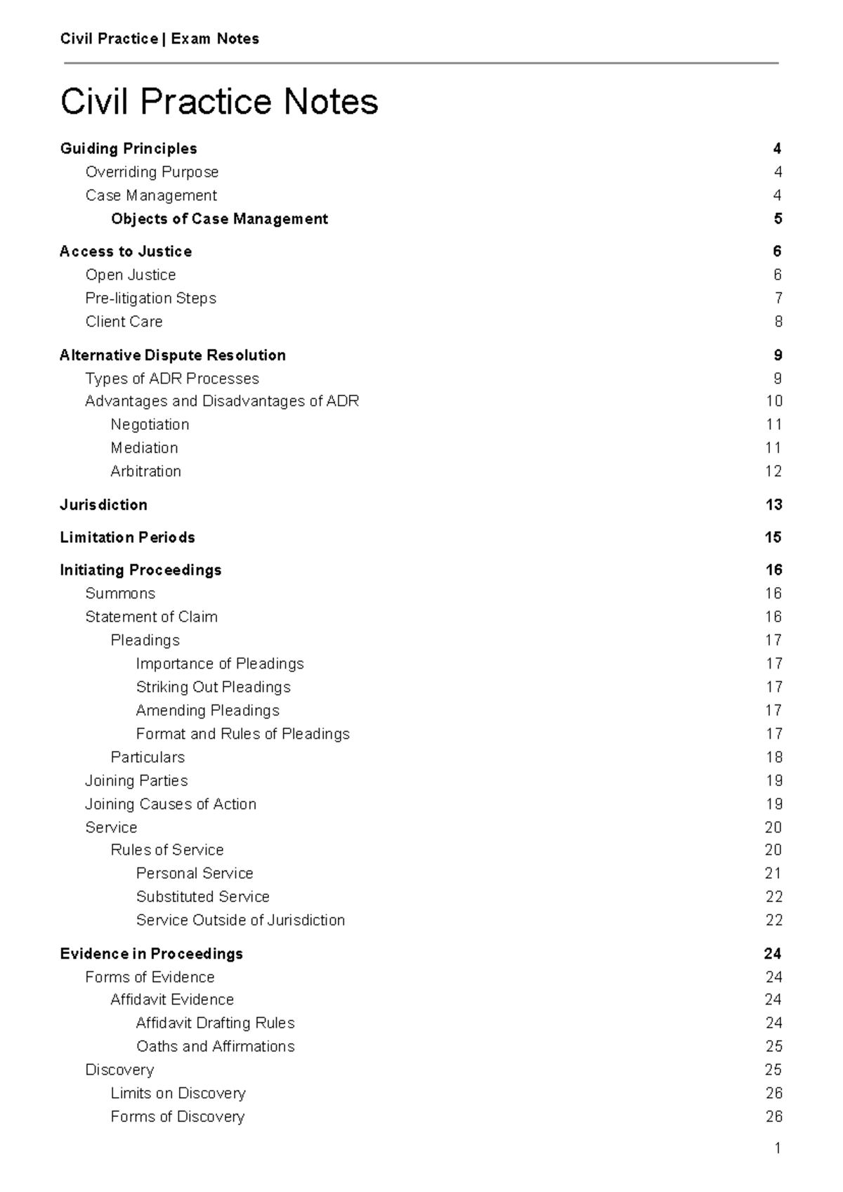 Civil Notes - Civil Practice Notes Guiding Principles Overriding ...