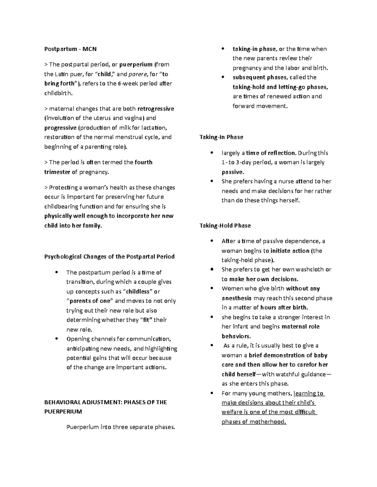 Postpartum - Mcn lec - Postpartum - MCN The postpartal period, or ...