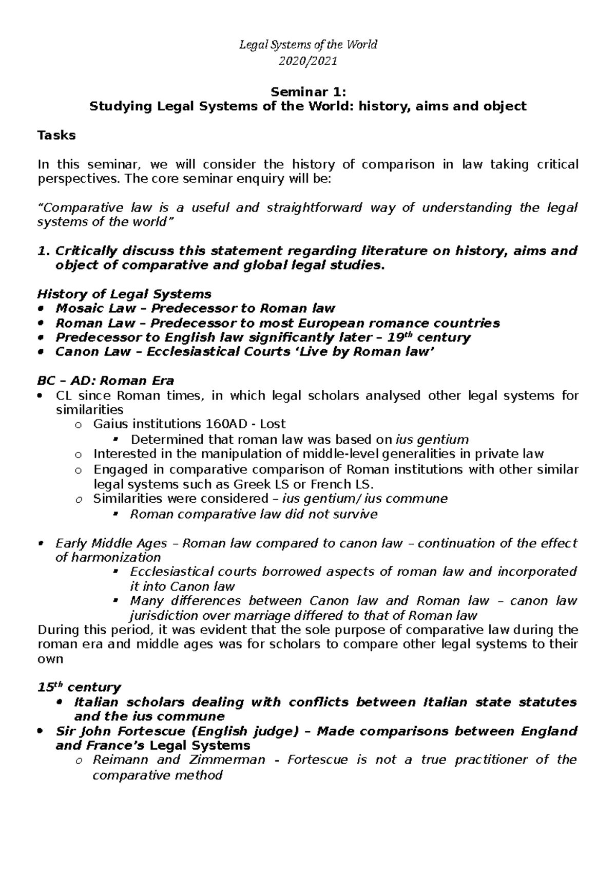 Seminar 1 legal systems - 2020/ Seminar 1: Studying Legal Systems of ...